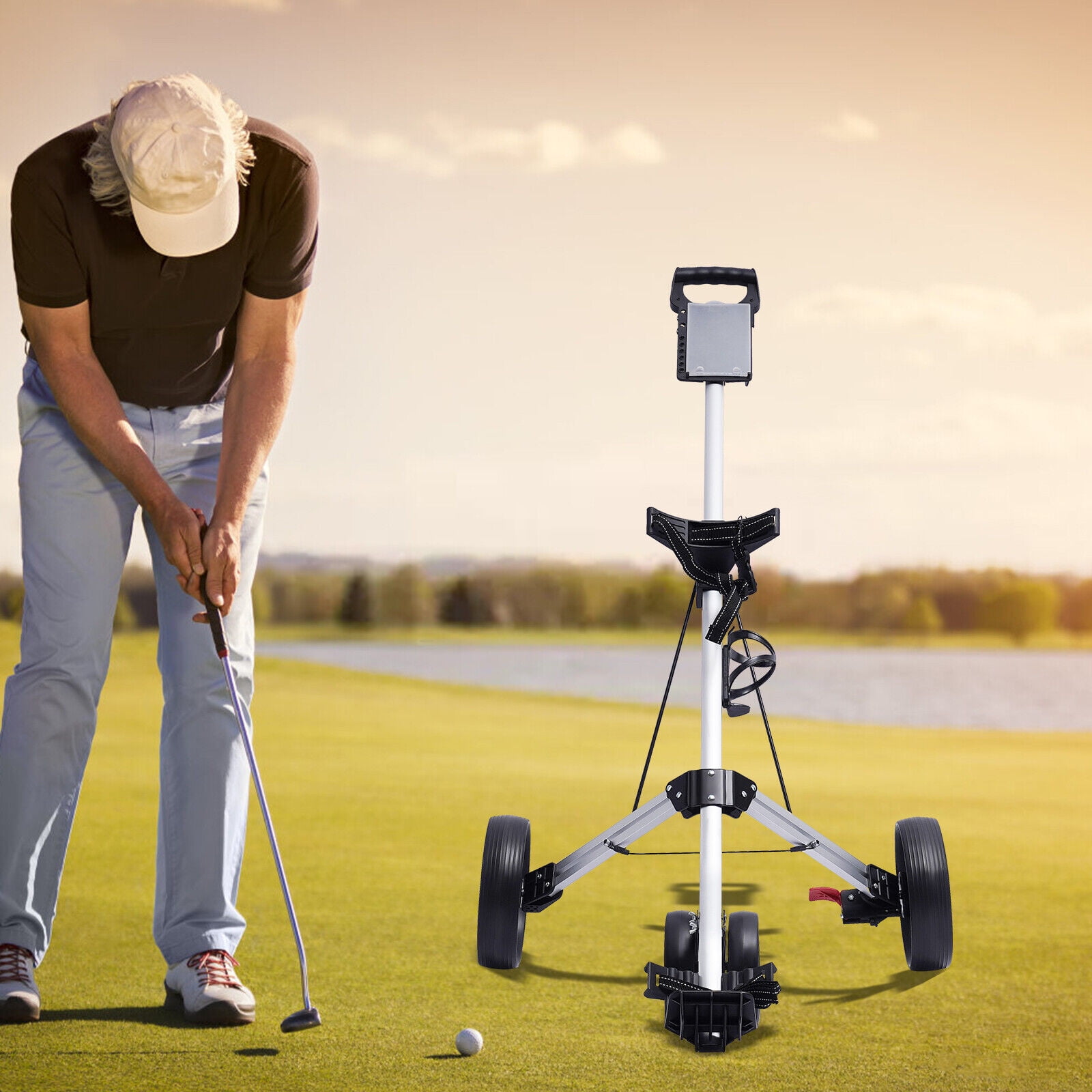 3 Wheel Golf Push Pull Cart Lightweight Folding Golf Walking Push Cart ...