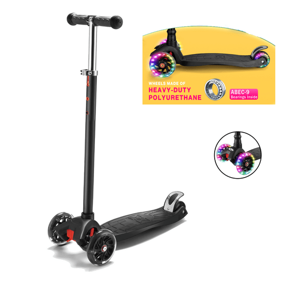 LED Light-Up 3-Wheel Scooter for Kids Ages 3-8, 4 Height Adjustable ...
