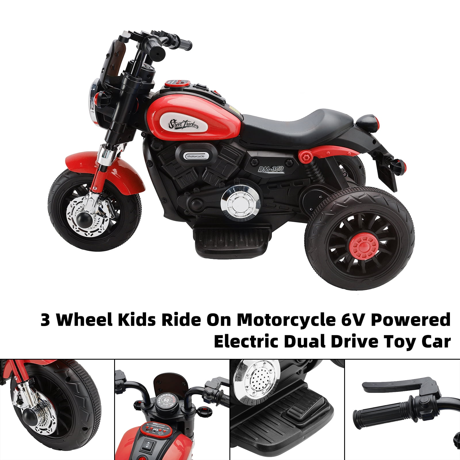 3 Wheel Kids Ride On Motorcycle 6V Powered Electric Dual Drive Toy Car ...