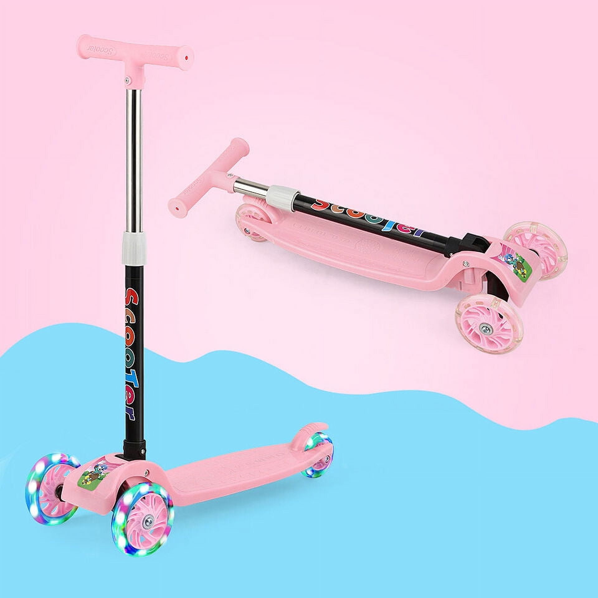 3 Wheel LED Kick Scooter 4 Adjustable Height T-bar For Toddler Kids ...