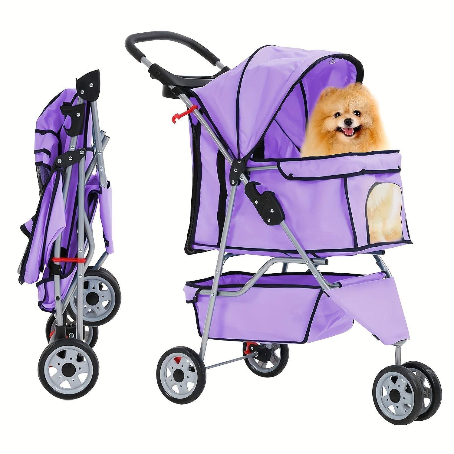 3-Wheel Multi-Function Pet Stroller for Cats & Dogs, Foldable with Mesh ...