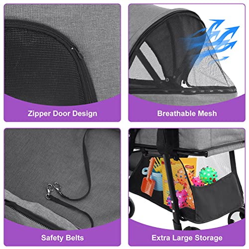 3 Wheel Pet Stroller Cat Dog Strollers for Small Medium Dogs 3-in-1 ...