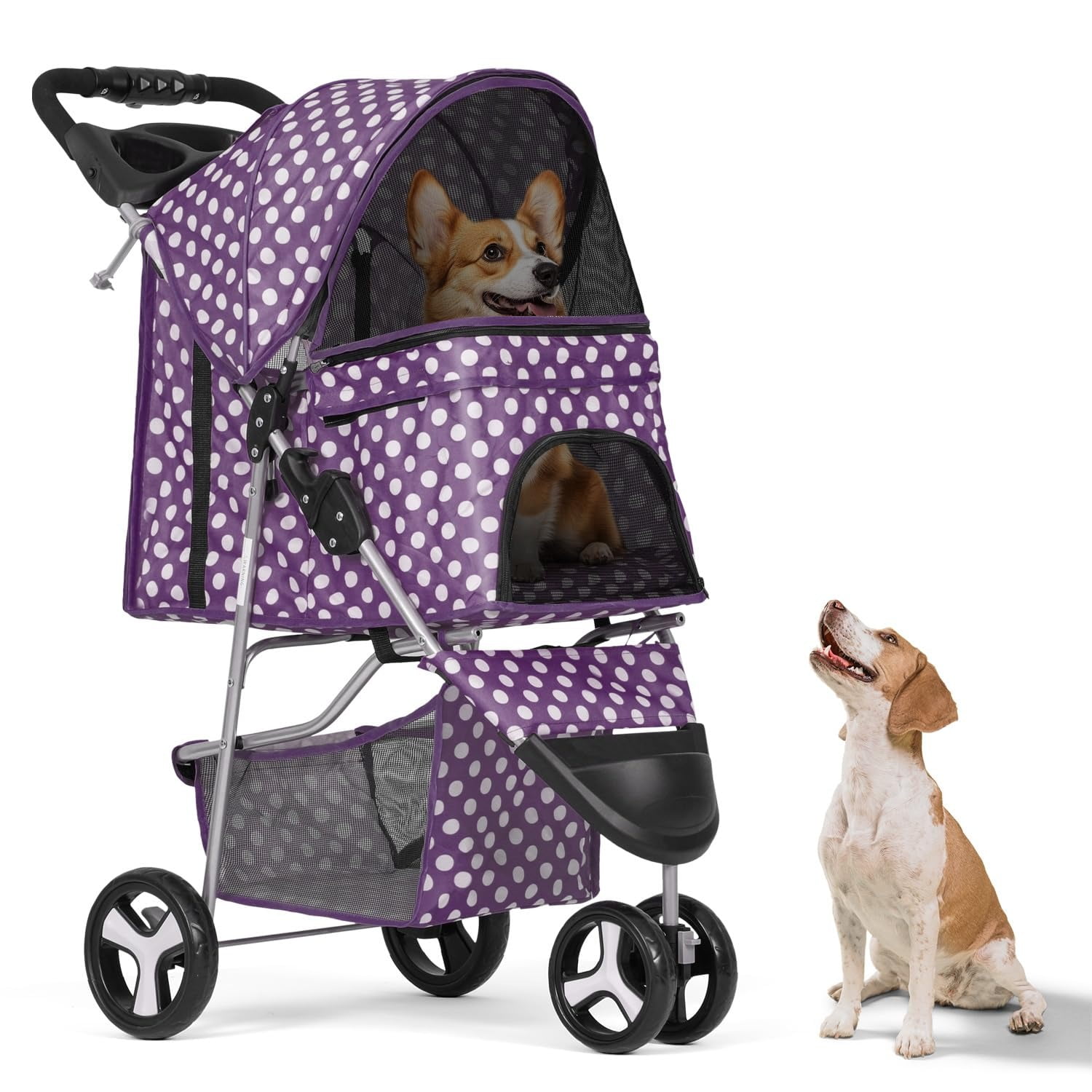 3-Wheel Pet Stroller for Small/Medium Dogs & Cats, Foldable Jogger with ...