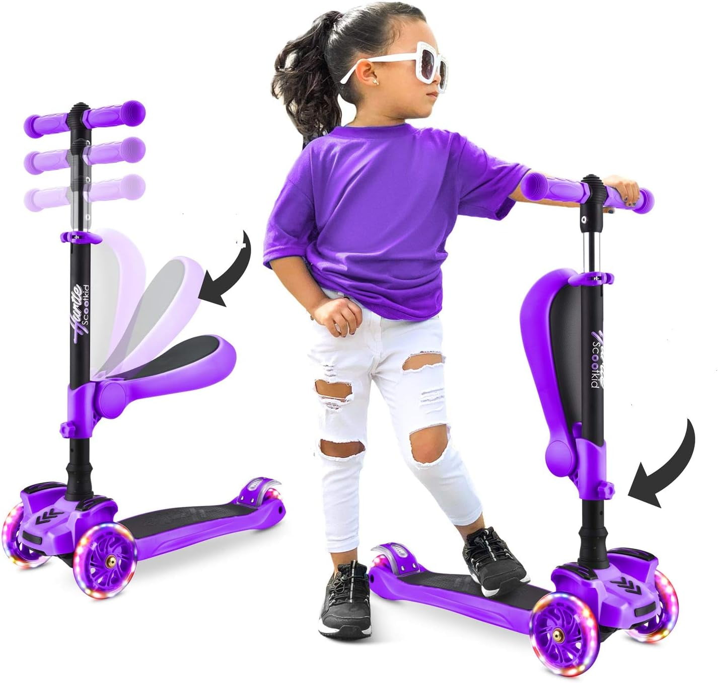 3-Wheeled Scooter for Kids - Wheel LED Lights, Adjustable Lean-to-Steer ...