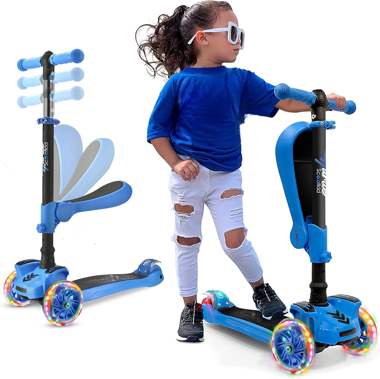 3-Wheeled Scooter for Kids - Wheel LED Lights, Adjustable Lean-to-Steer ...