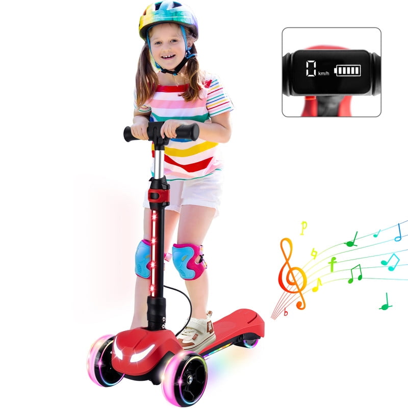 3 Wheels Electric Scooter for Kids w/LCD Screen, Bluetooth Music, Light ...