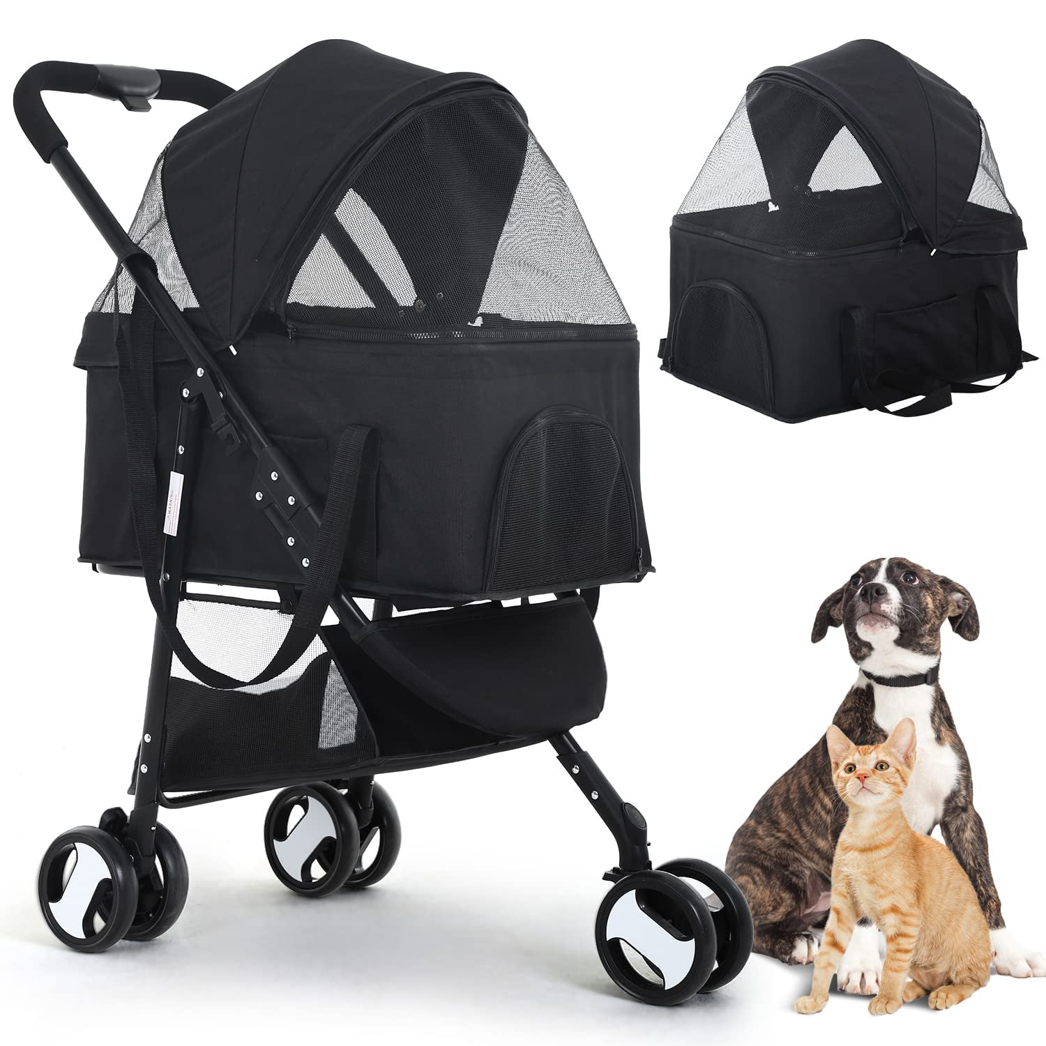 3 Wheels Pet Stroller Cat Dog Stroller for Small Medium Dogs 3-in-1 ...