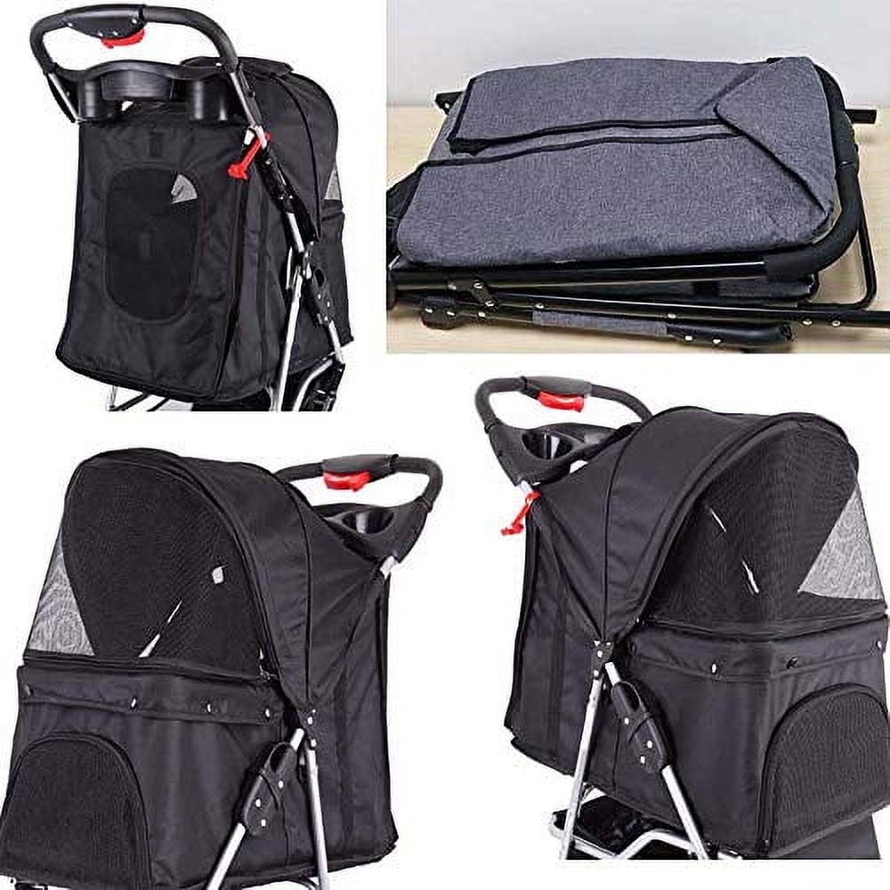 3 Wheels Pet Stroller, Dog Cat Stroller Cage Jogging Stroller Travel ...