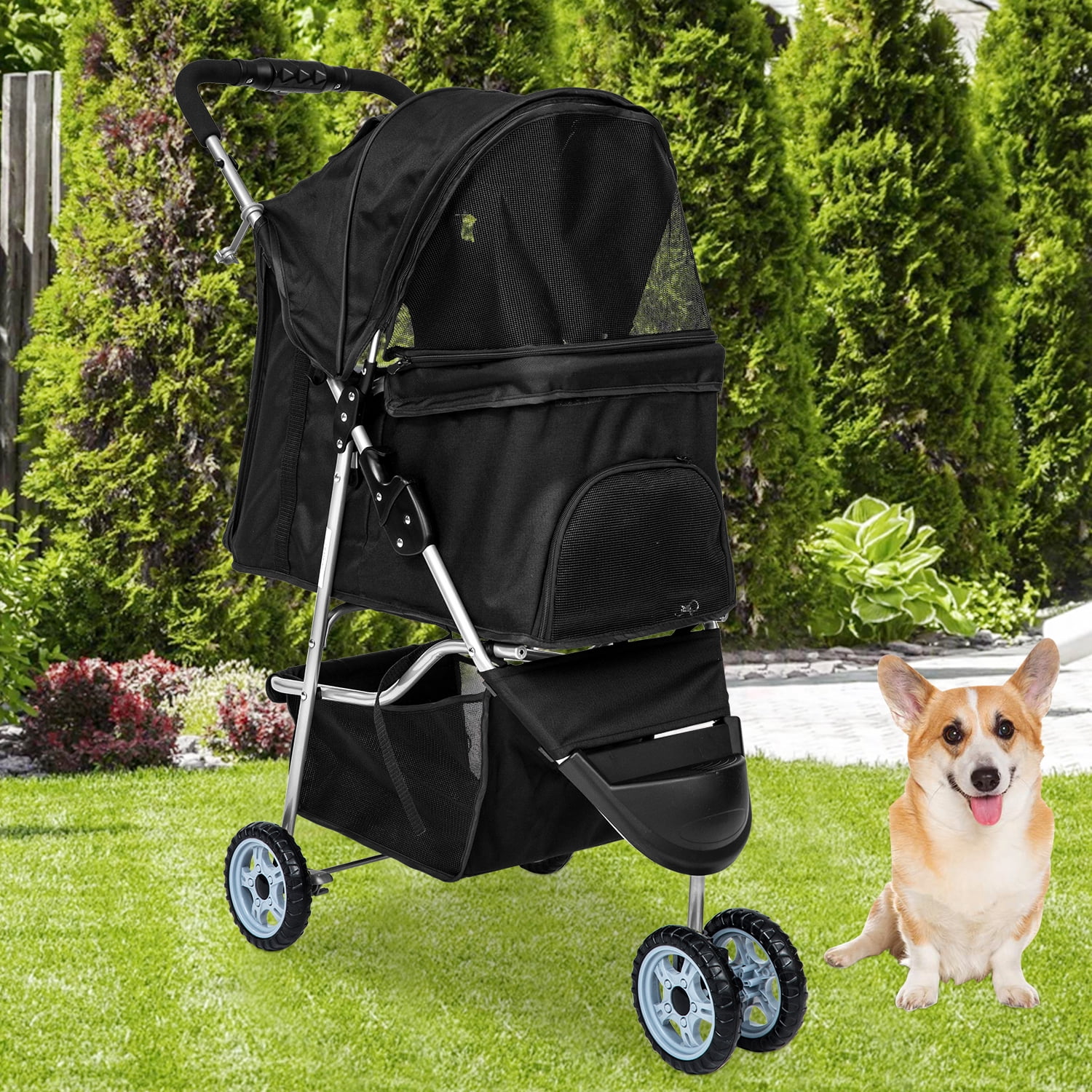 NiamVelo 3-Wheel Foldable Pet Stroller for Medium Small Dogs & Cats ...