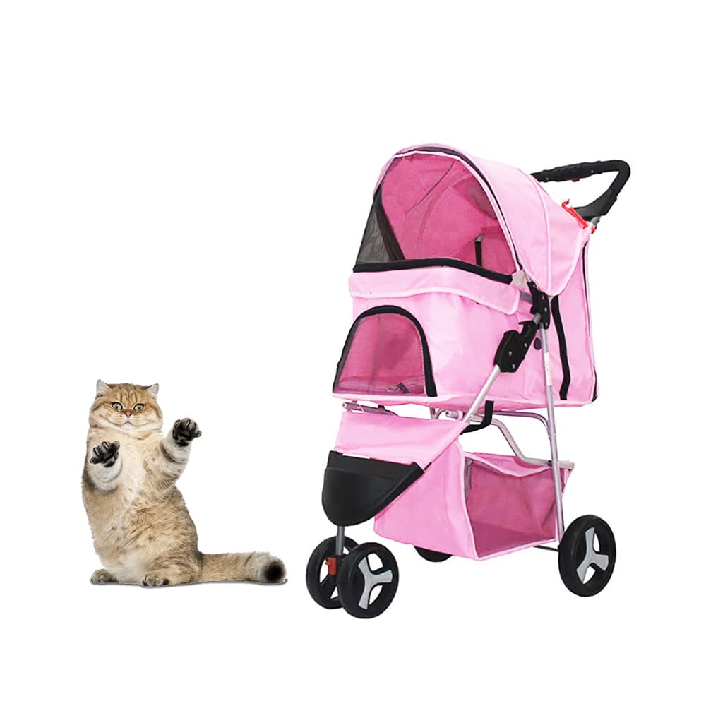 3 Wheels Pet Stroller, Folding Travel Carrier for Small Medium Dogs ...