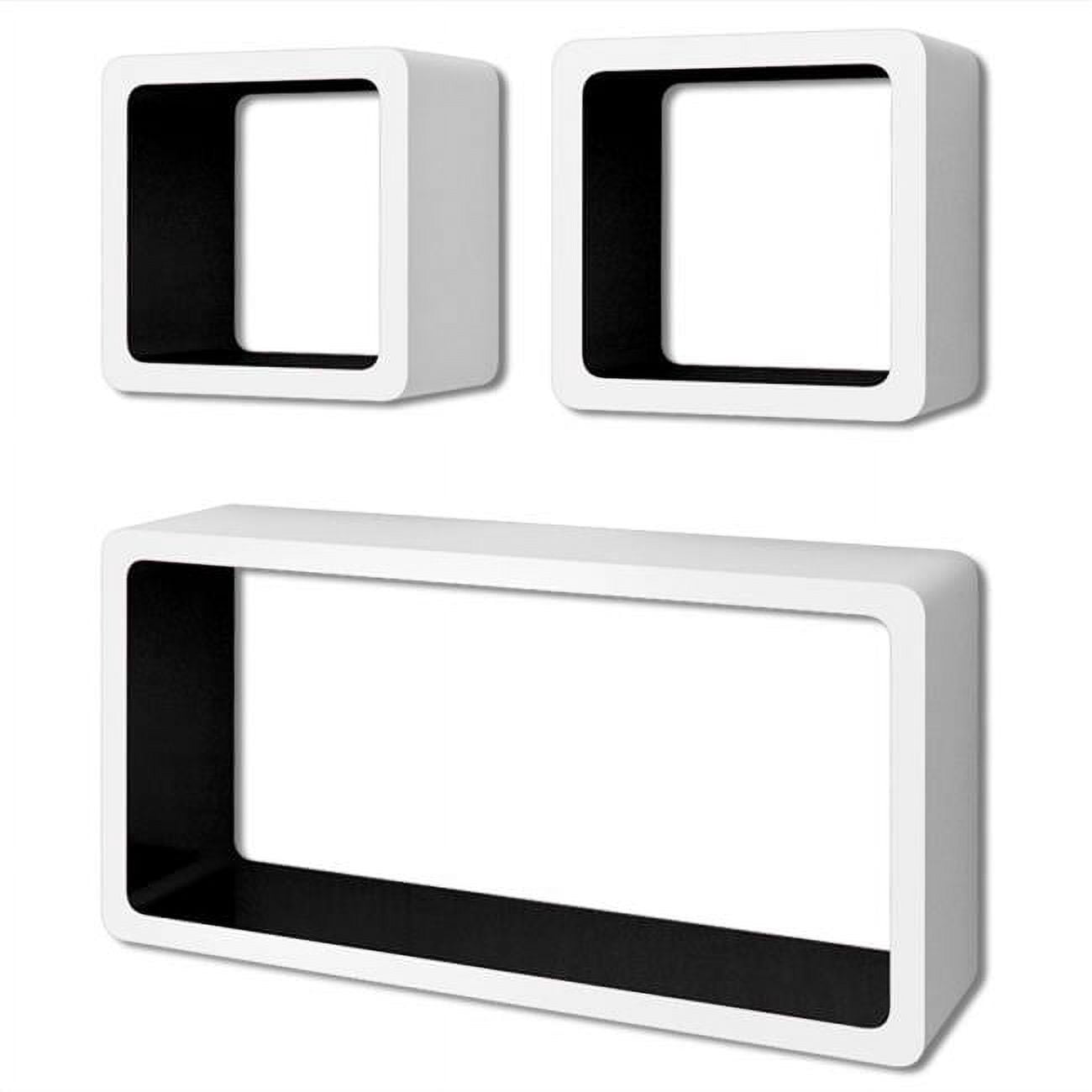 3 White-Black MDF Floating Wall Display Shelf Cubes Book & DVD Storage ...
