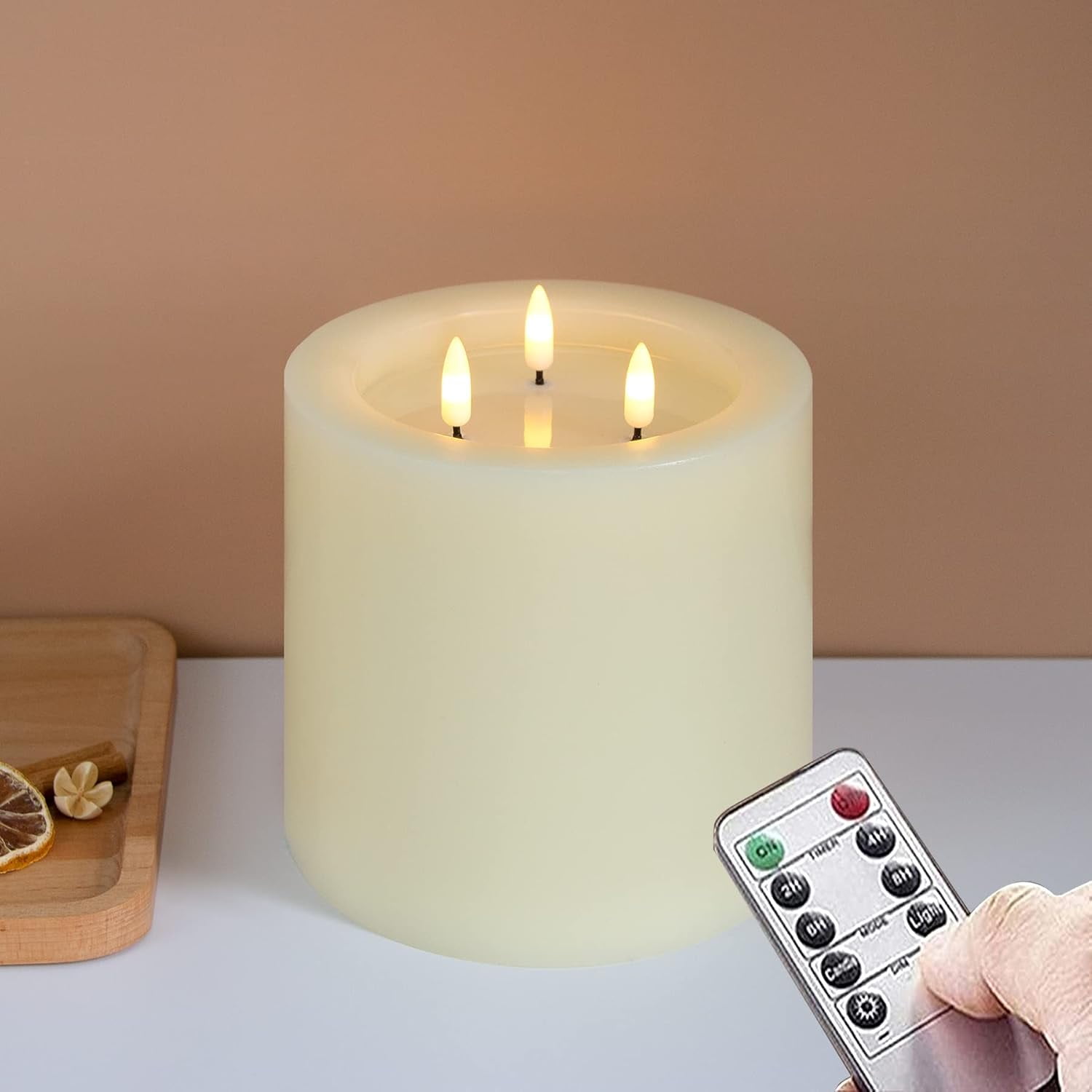 3-Wick 6"x6" Large Flameless Pillar Candles with Remote Control and ...