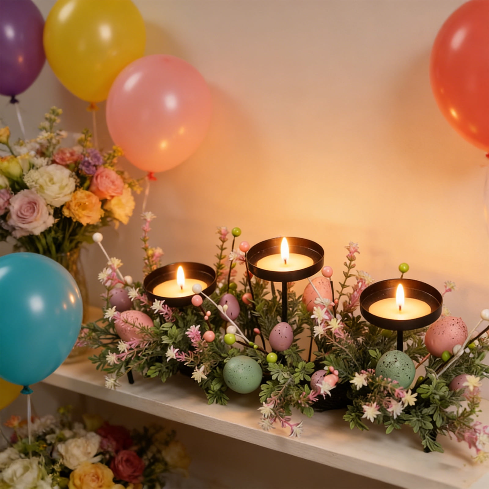 3 Wick Easter Egg Candle Holders for Table Centerpiece, Artificial ...