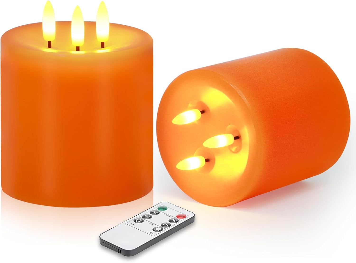 3 Wick Flameless Candles Set of 2, 4"x4" Flickering Large LED Candles ...