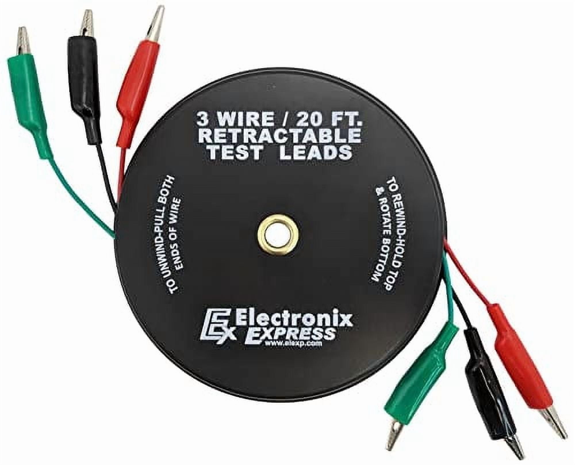 3 Wire 20 Foot Retractable Test Leads, Red/Black/Green 18 Gauge Wire ...