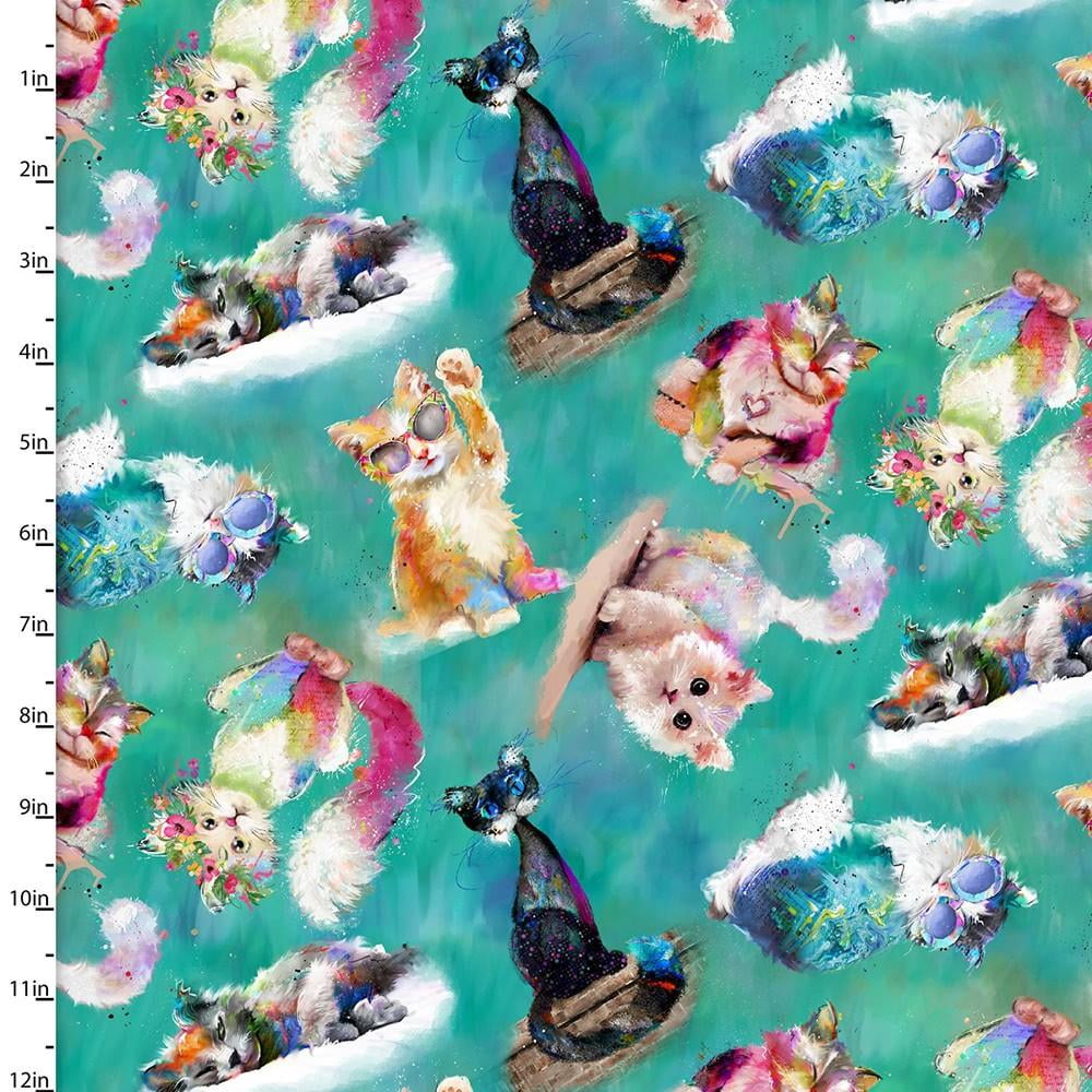 3 Wishes Fabrics Good Kitty Tossed Cats - Walmart.com