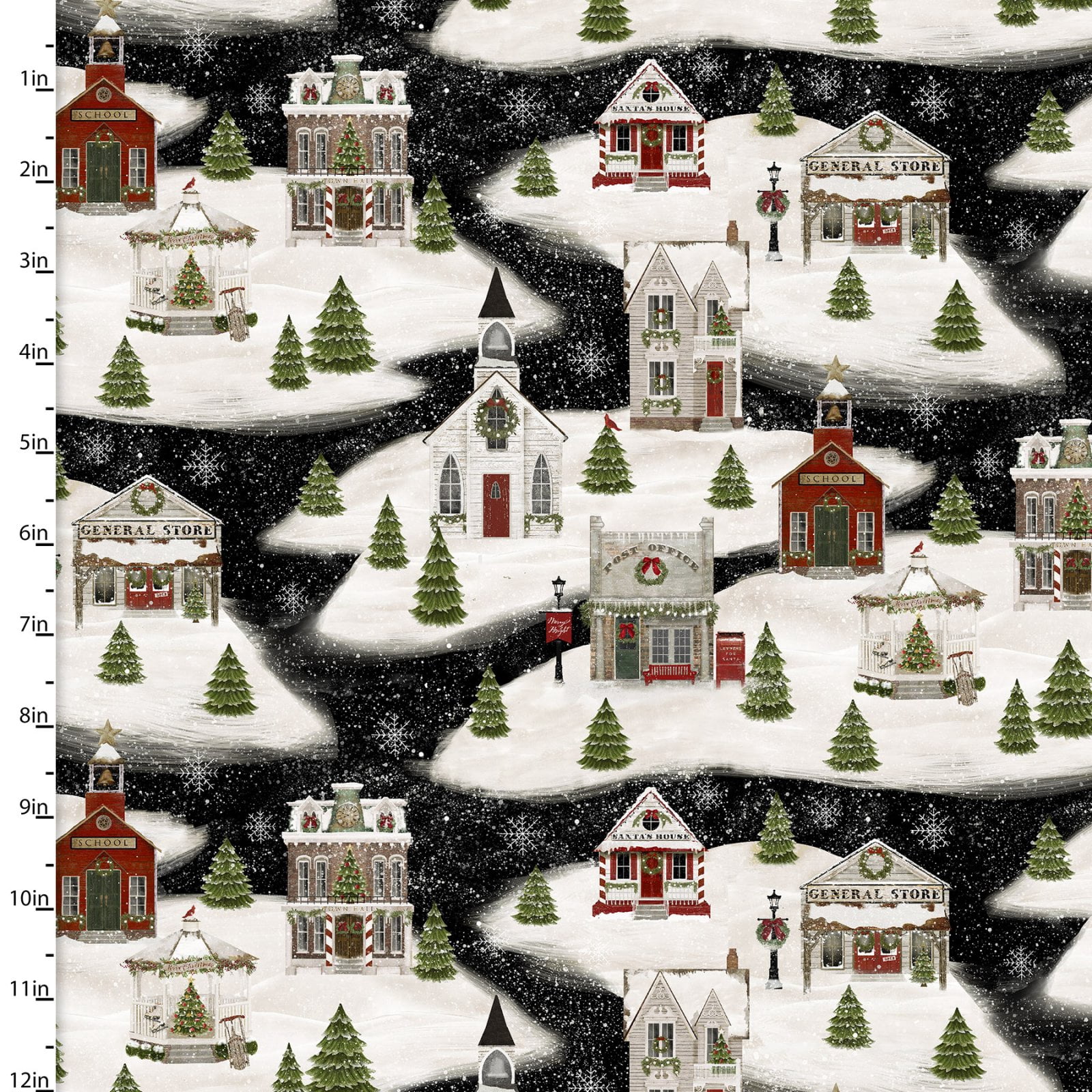 3 Wishes Home For The Holidays Village Drive Black Cotton Fabric By ...