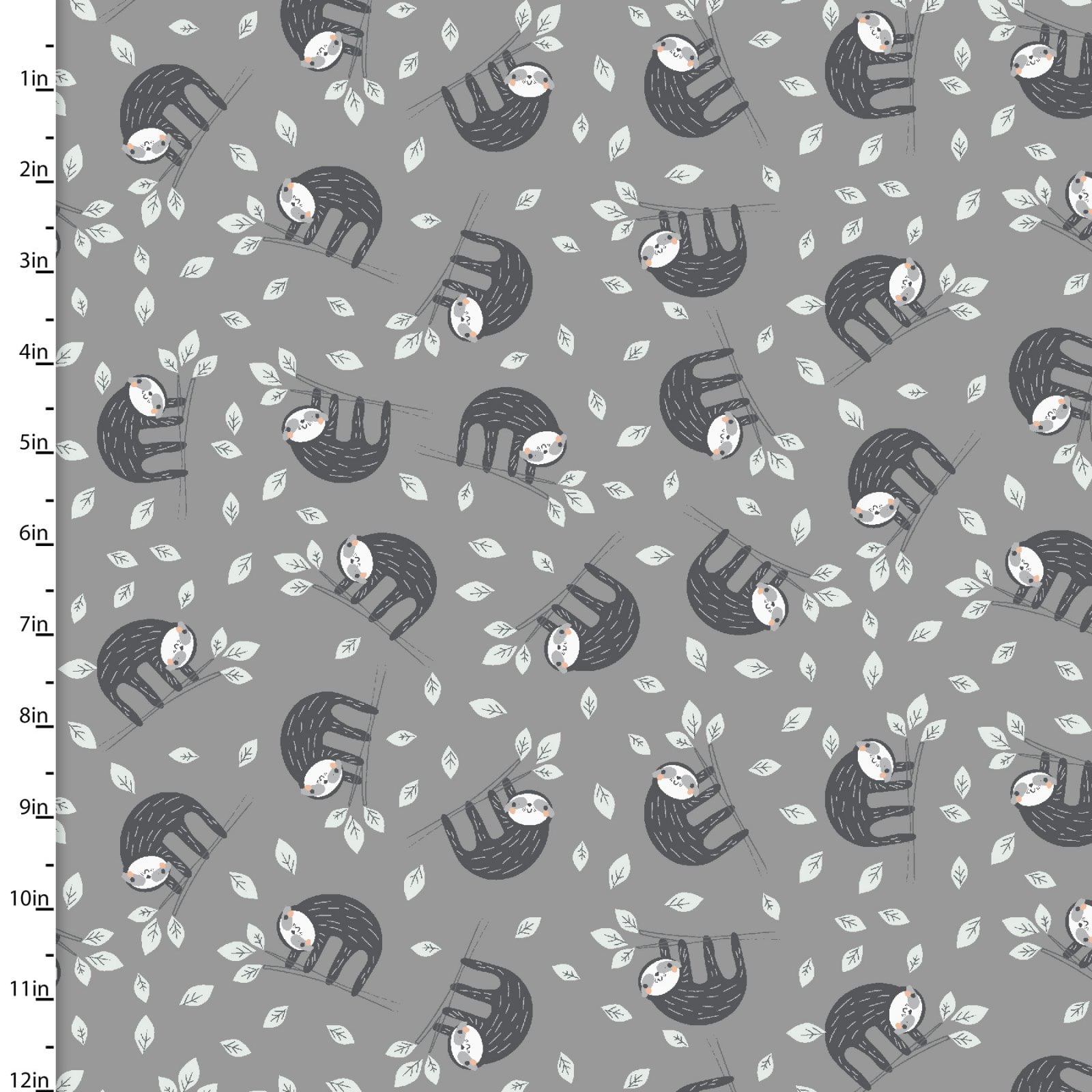 3 Wishes Oh My Safari Friends Hanging Sloths Gray Cotton Flannel Fabric ...