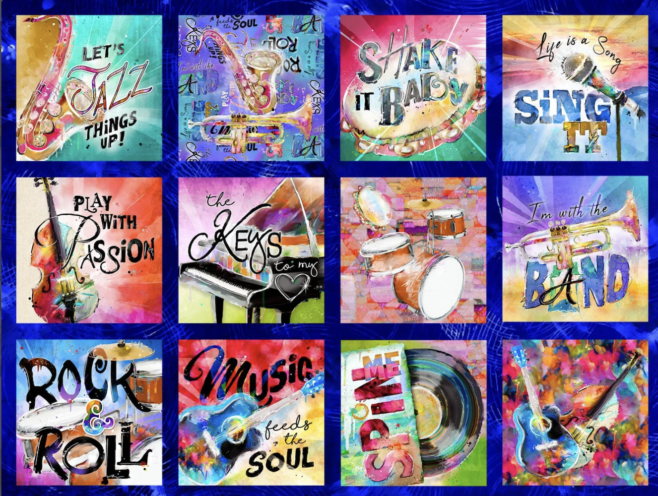 3 Wishes Rhythm & Hues Music Squares Cotton Fabric By The Panel ...