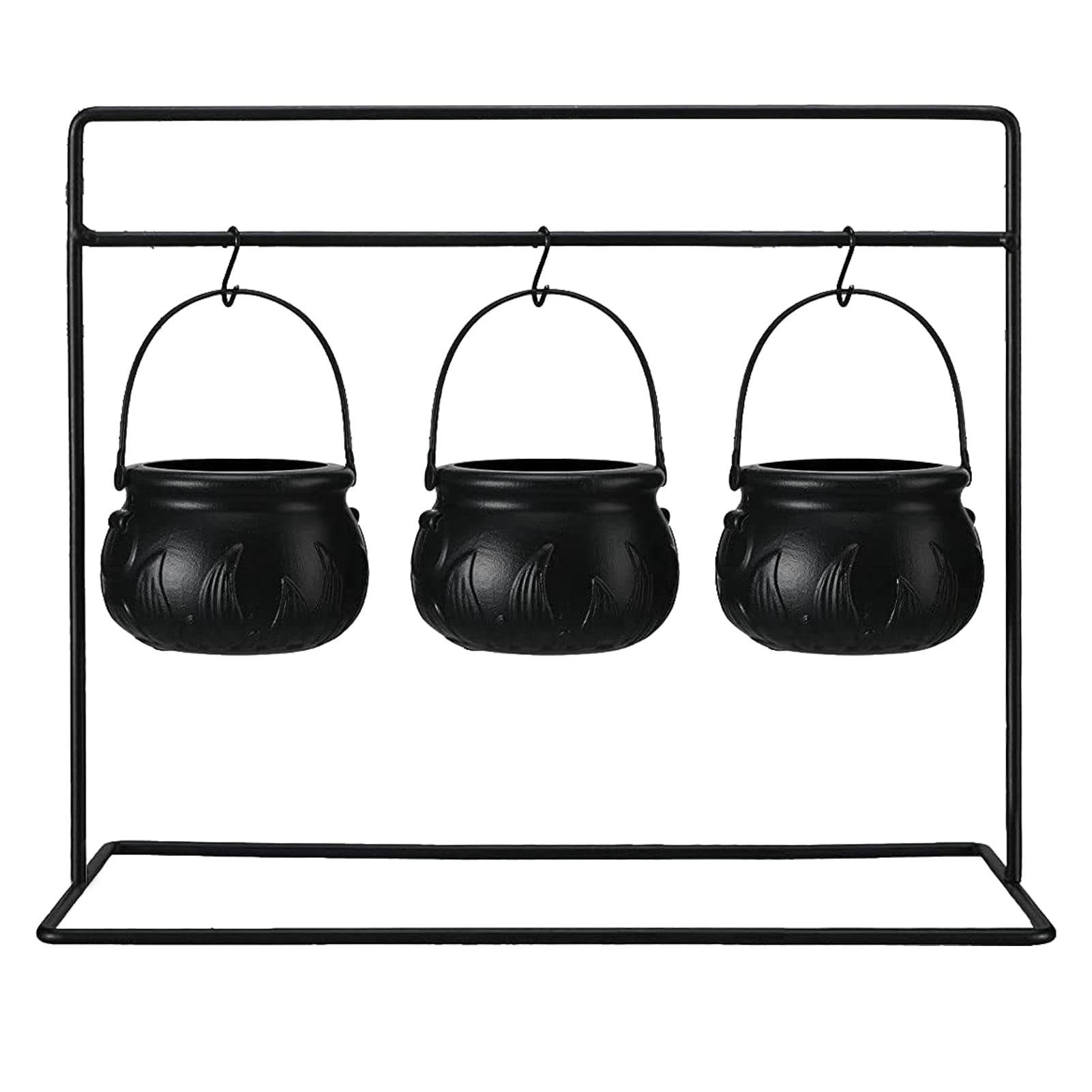 3 Witches Cauldron Serving Bowls On Rack Black Plastic Candy Bucket ...
