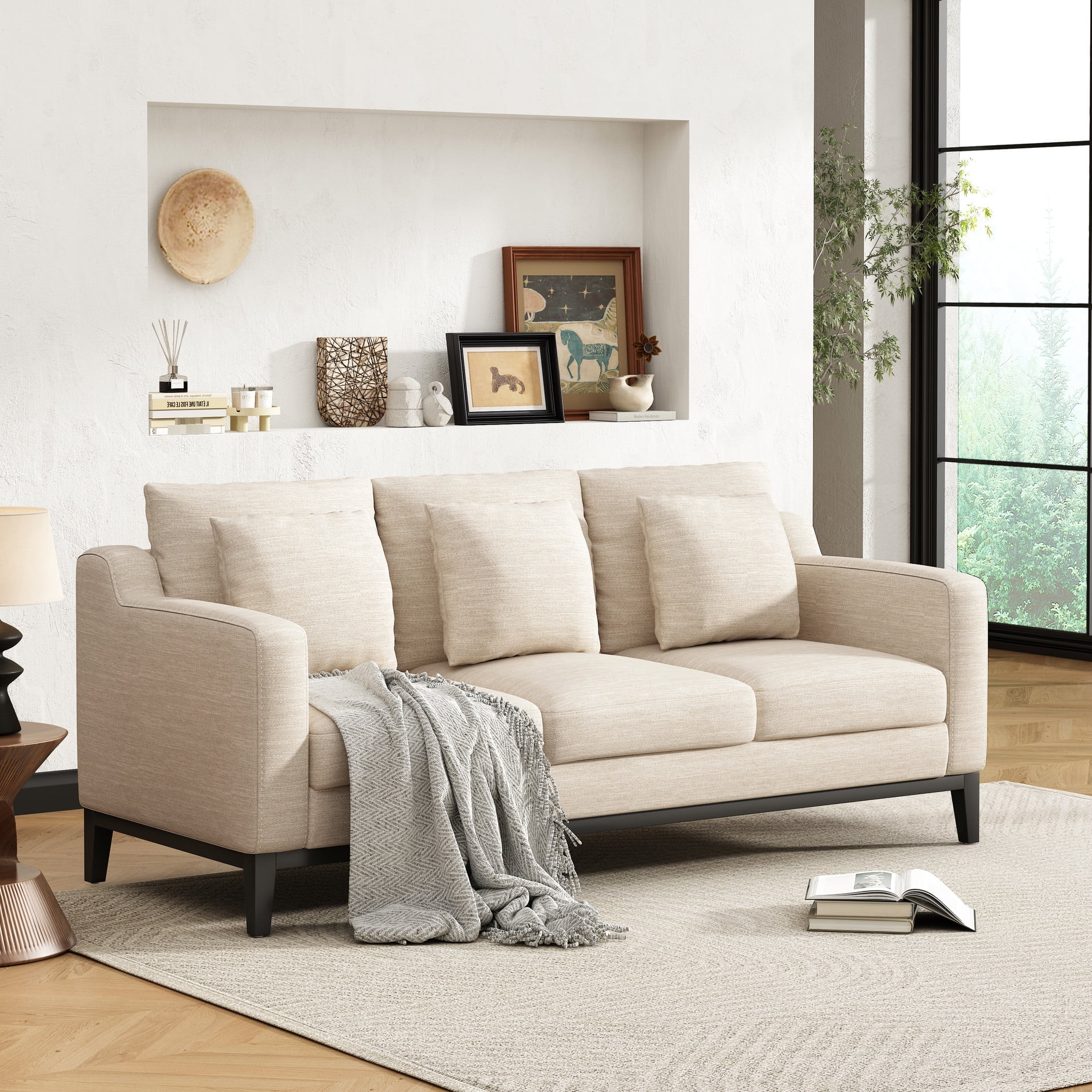3 With Solid Wooden Legs, Beige , Foam + Pocket Spring Cushions For ...