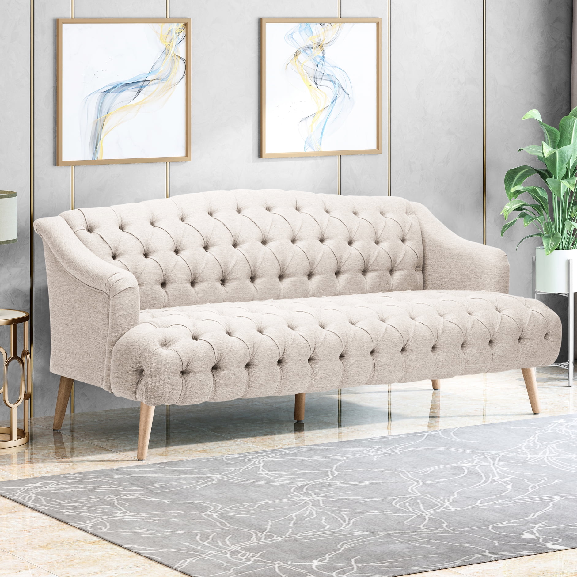 3 With Texture - Pu Fabric, Birch Wood Legs, Button Diamond Stitching ...
