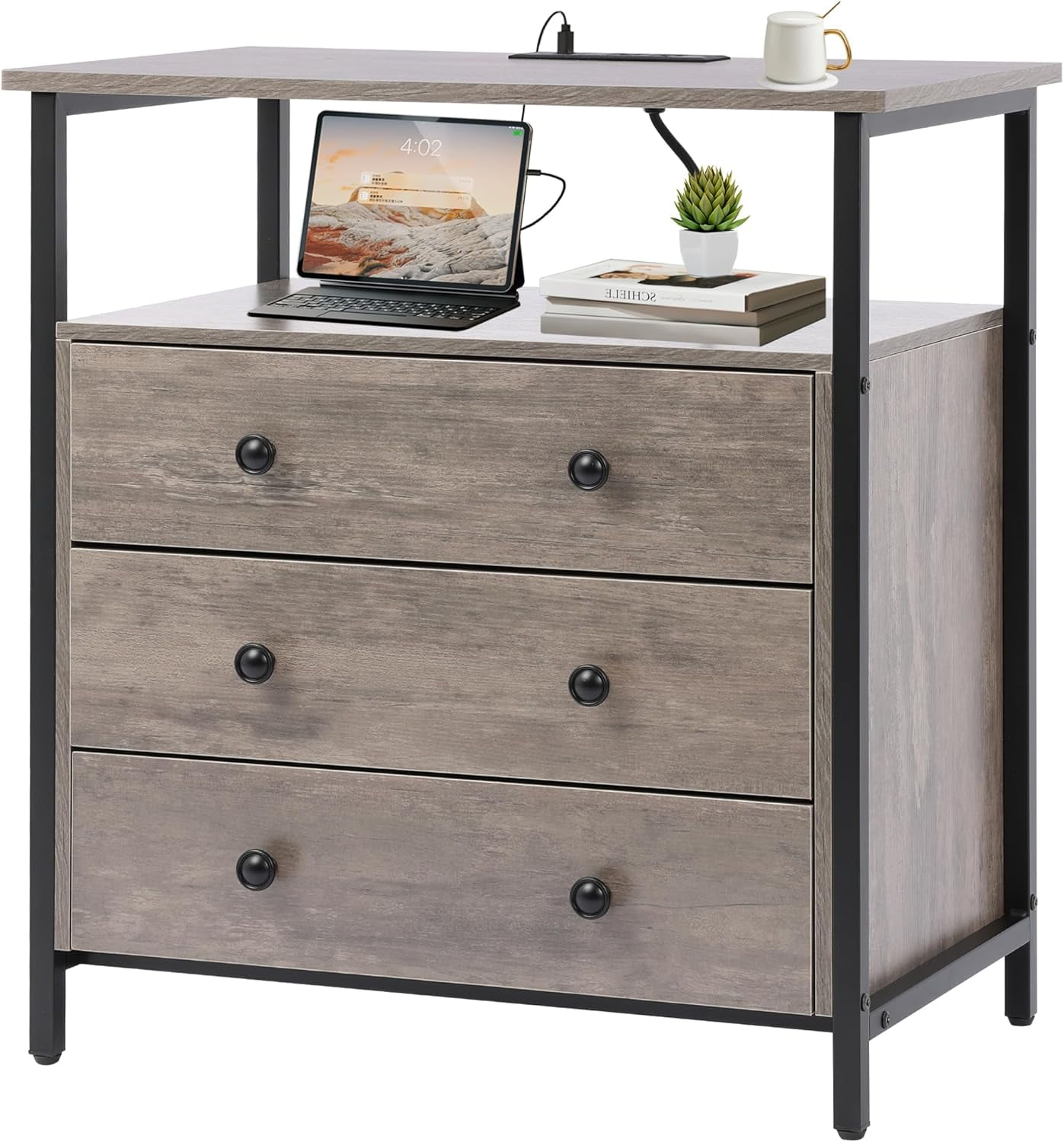 3 Wooden Drawers Nightstand 27 Inch Wide Night Stand Set 2 with ...