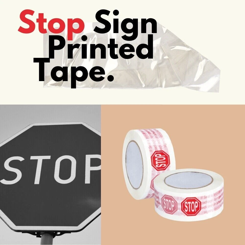 3" X 110 Yds White Stop Sign Printed Packing Tape - 2 Mil [6 Rolls ...