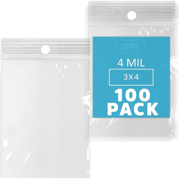 3" X 4" Clear Plastic Zip Bags, 100 Count, Heavy-Duty 4 Mil Thick ...