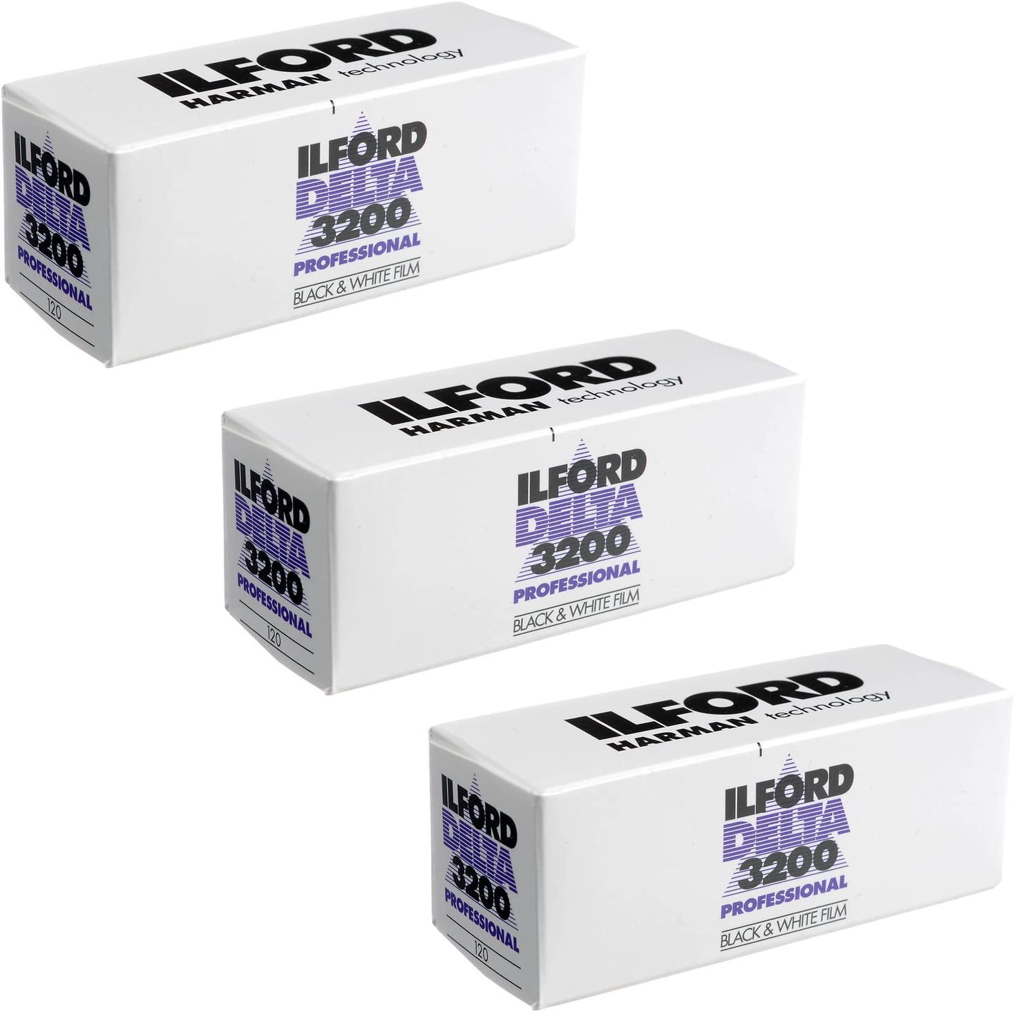 3 X Ilford 3200 Professional, Black and White Print Film, 120 (6 cm ...