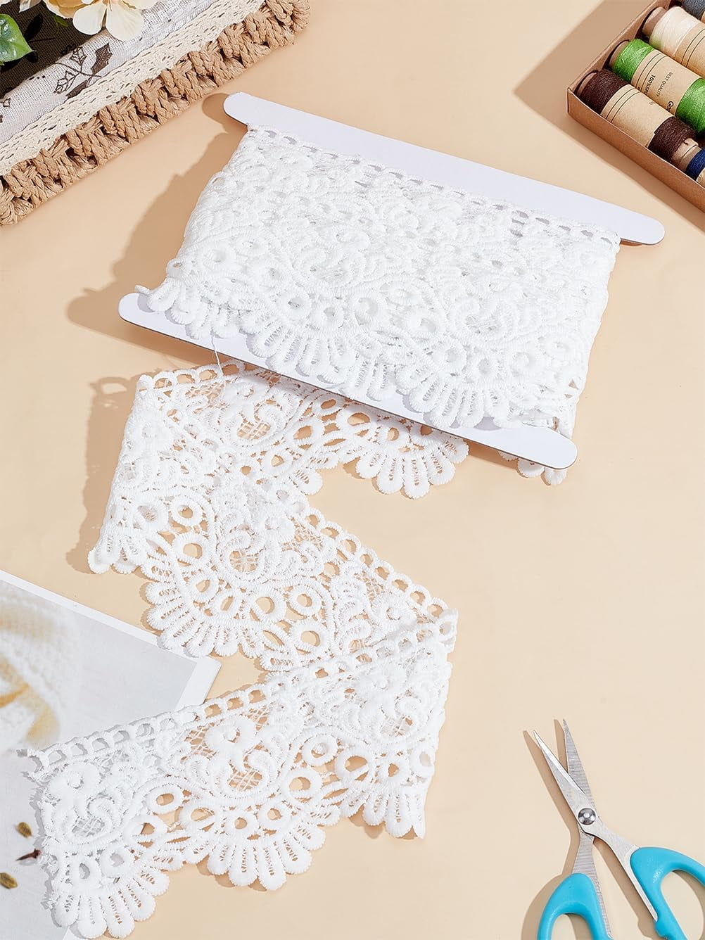 3 Yard 3-1/2 inch(90mm) Milk Fiber Lace Trim Inelastic Embroidery Lace ...