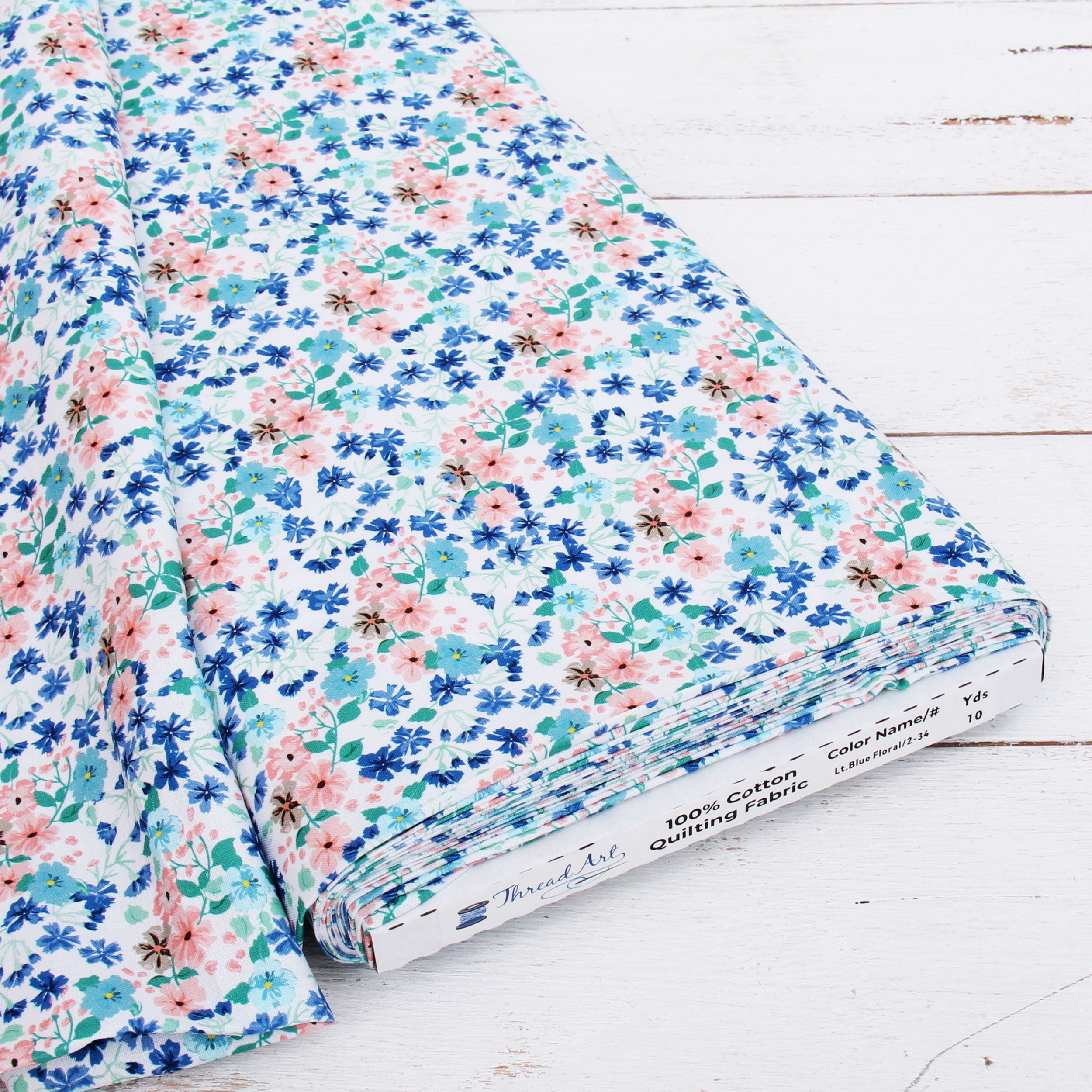 3 Yard Cut Premium Cotton Quilting Fabric -White Light Blue Floral - 44 ...