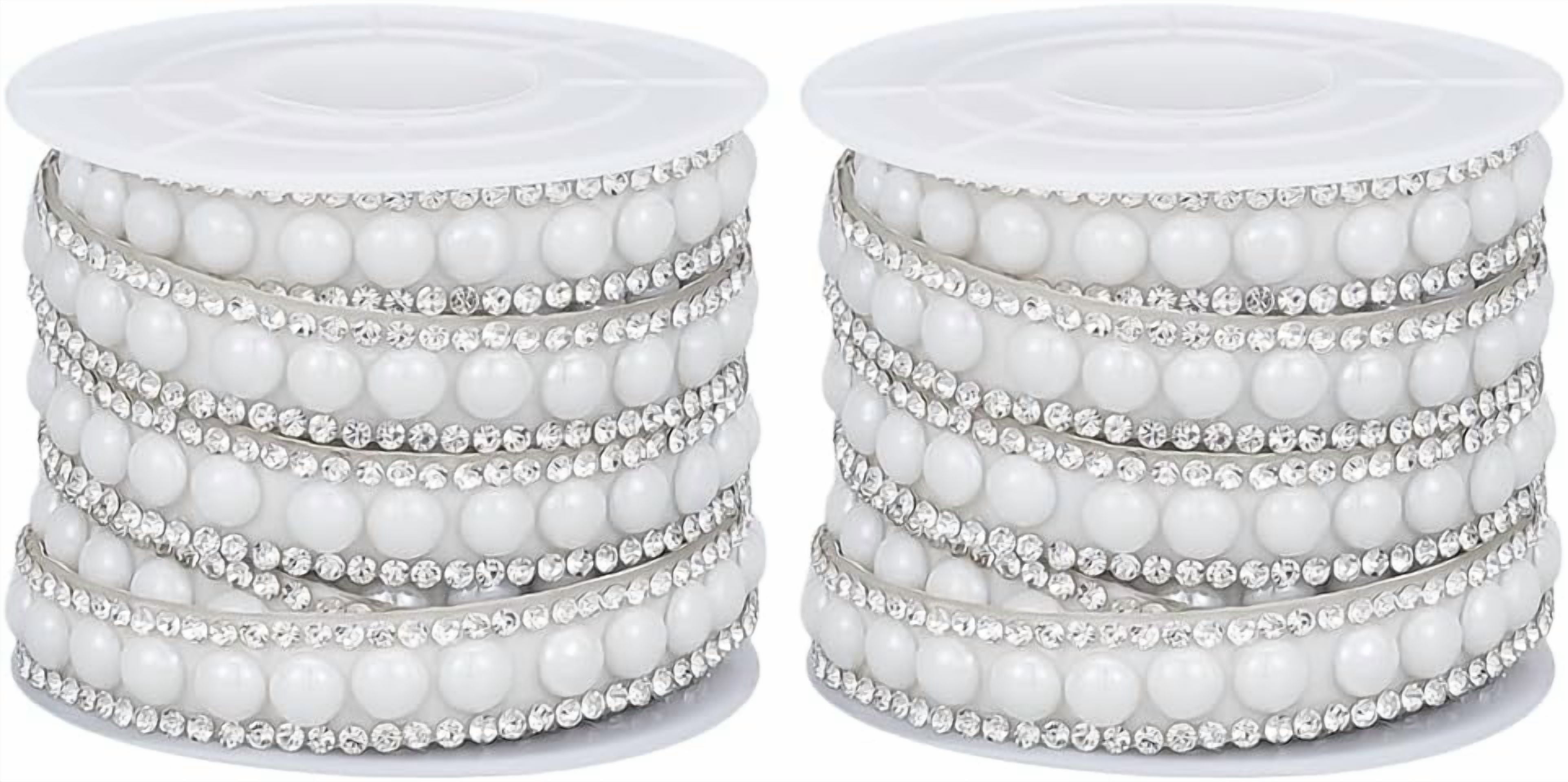 3 Yard Hot Melt Pearl Ribbon Sticker 0.4 Inch Rhinestone Trim Applique ...