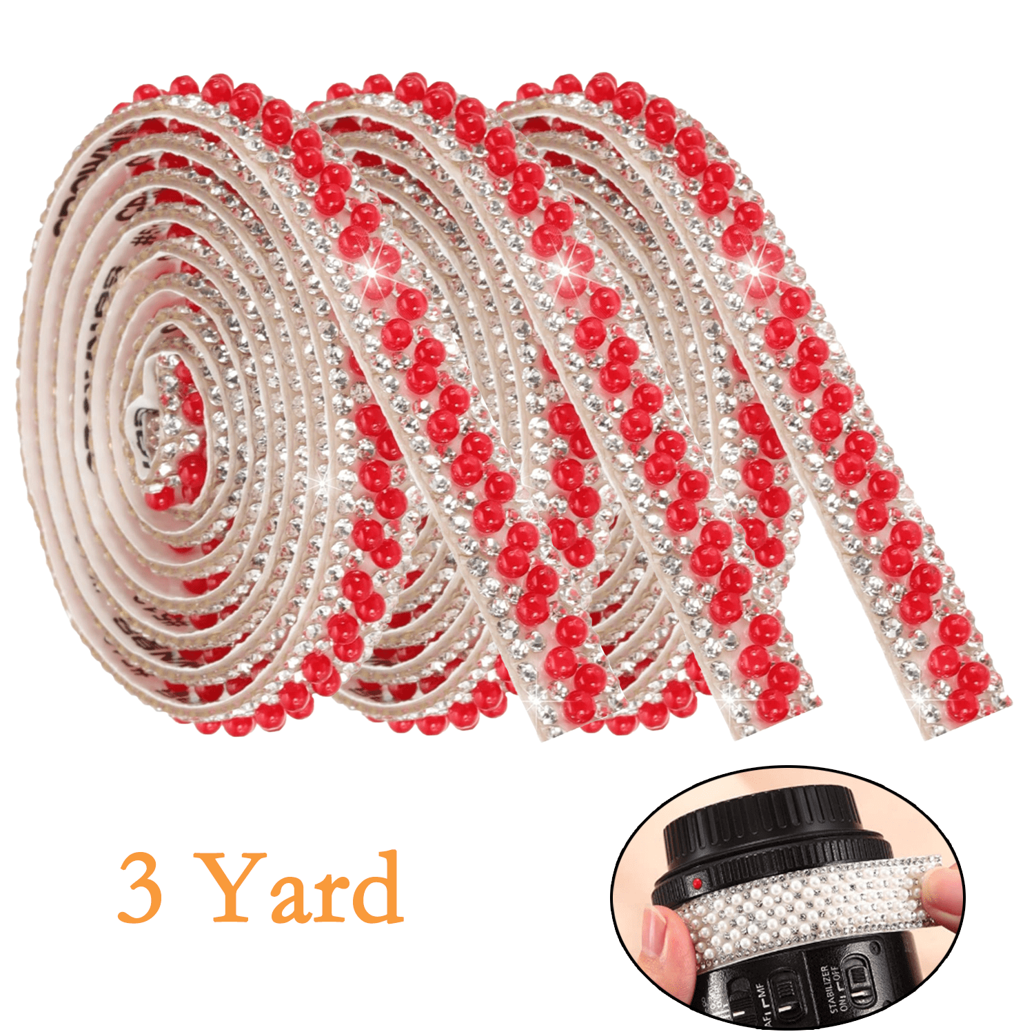 3 Yard Pearl Ribbon, Rhinestone Ribbon Crystal Tape Strips Pearl Wrap ...