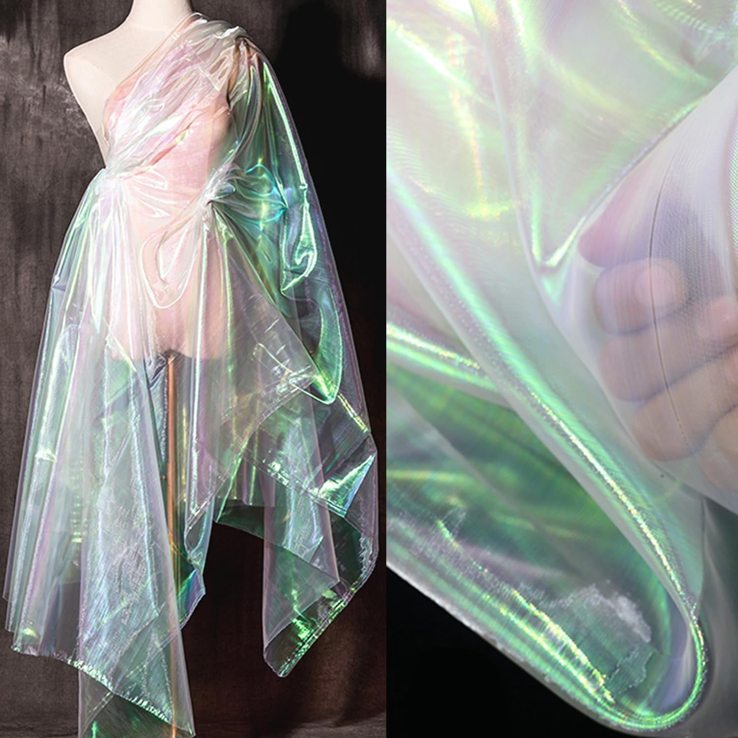 3 Yard Sheer Iridescent Organza Fabric, Magic Laser Holographic Gauze ...