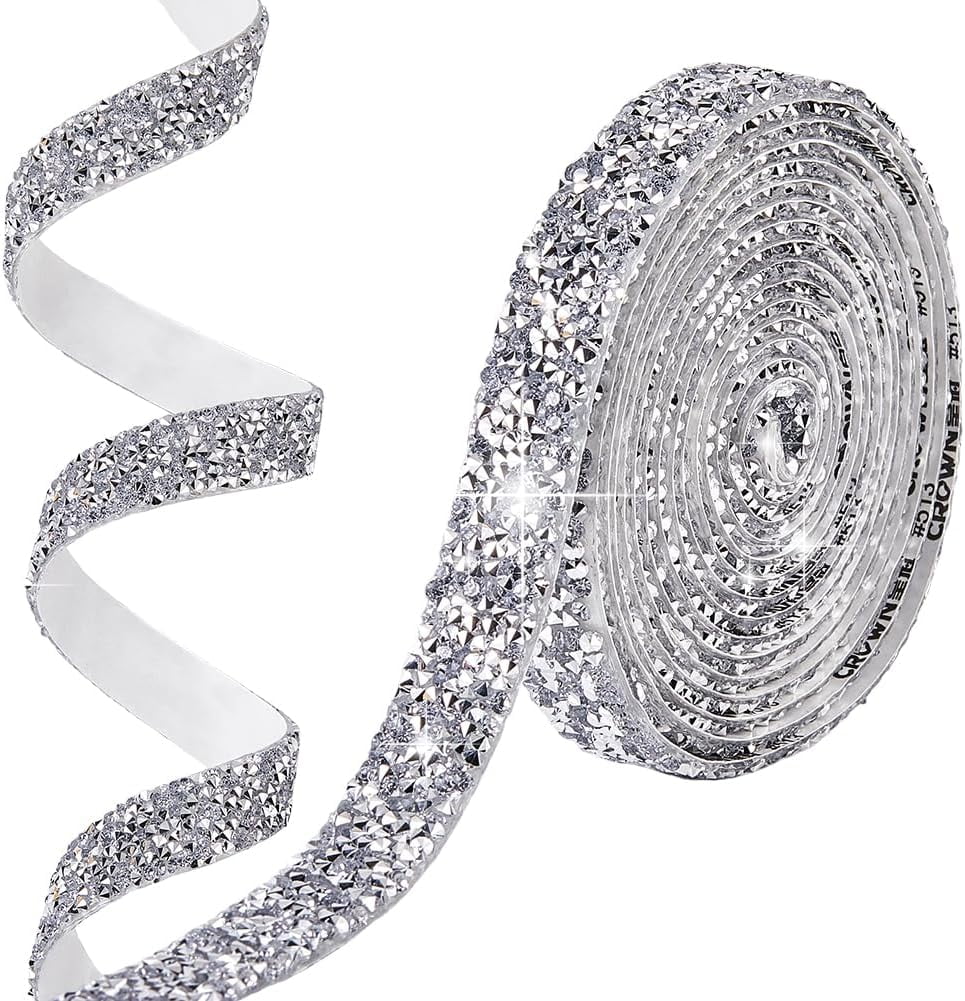 3 Yards 0.59in Rhinestone Ribbon Trim Silver Ribbon Tape Bling Self ...
