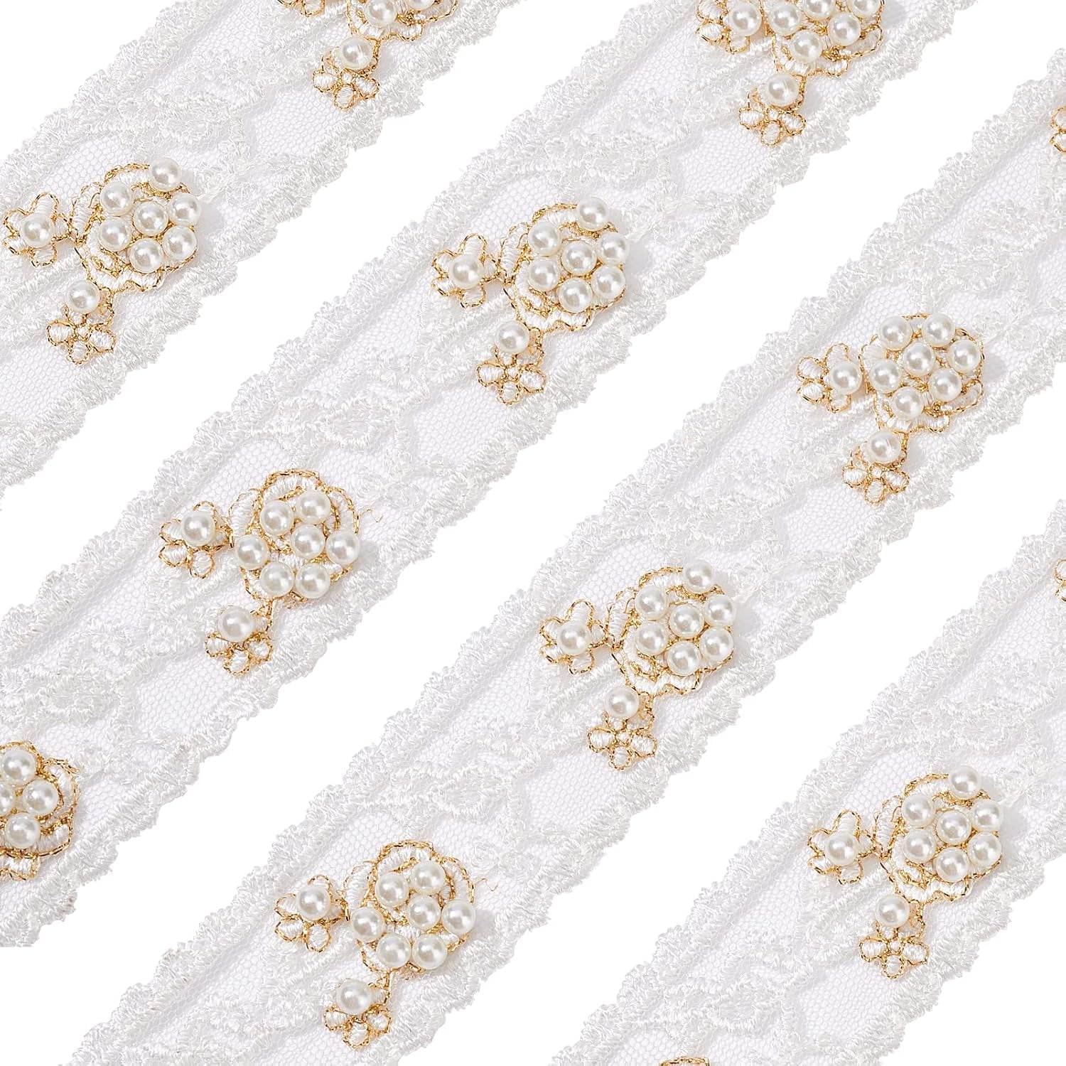 3 Yards 1.4 inch Floral Embroidery Organza Trim White Pearl Beaded ...