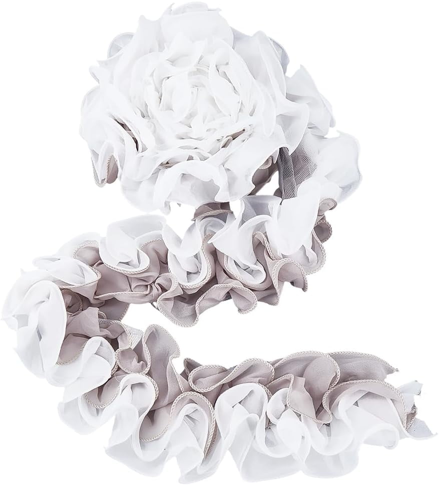 3 Yards 4.38 Inch Pleated Fabric Chiffon Ribbon Tan White Blocked ...