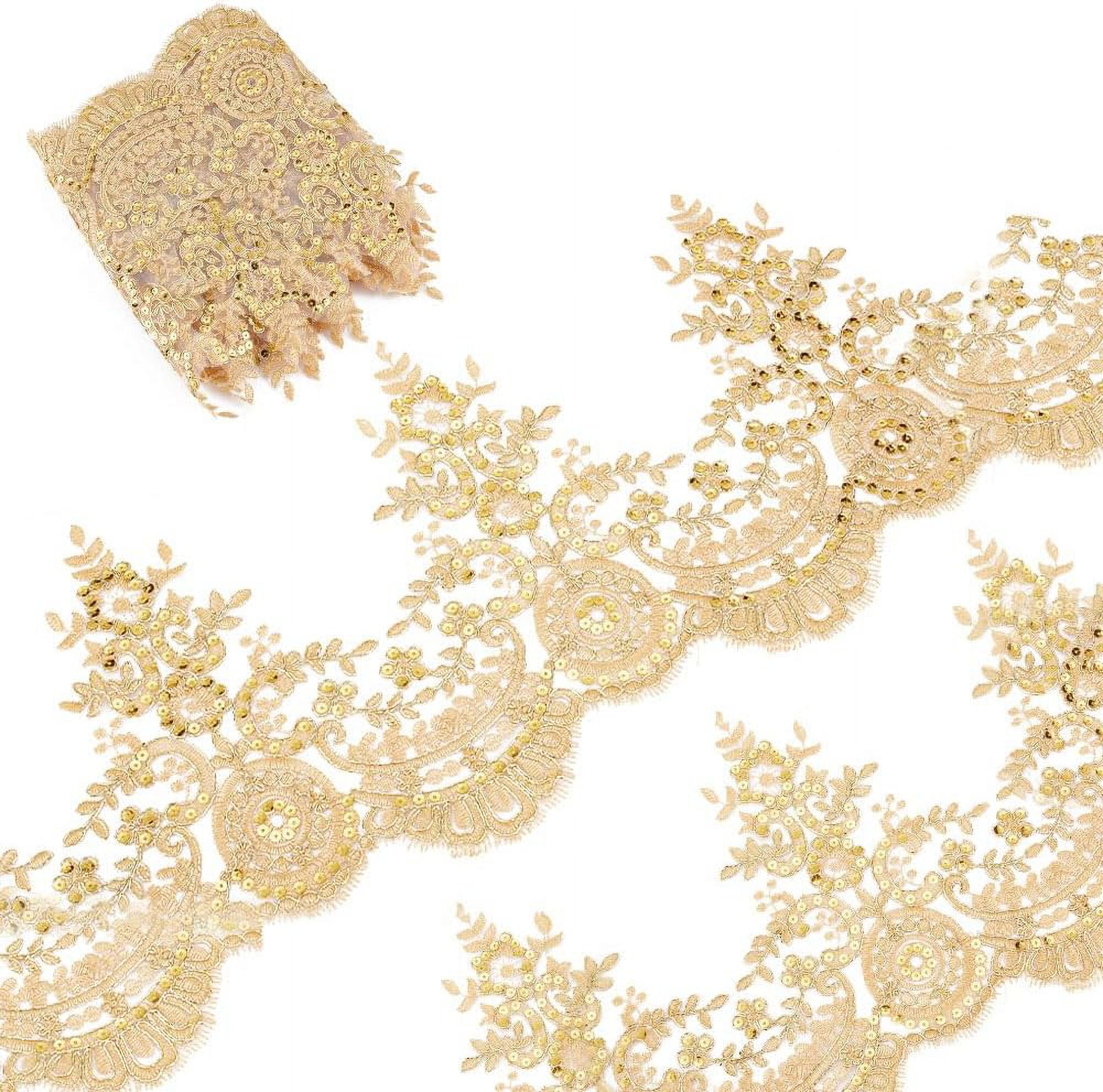 3 Yards 9 Inches Width Sequin Flower Embroidery Lace Ribbon Metaillic ...