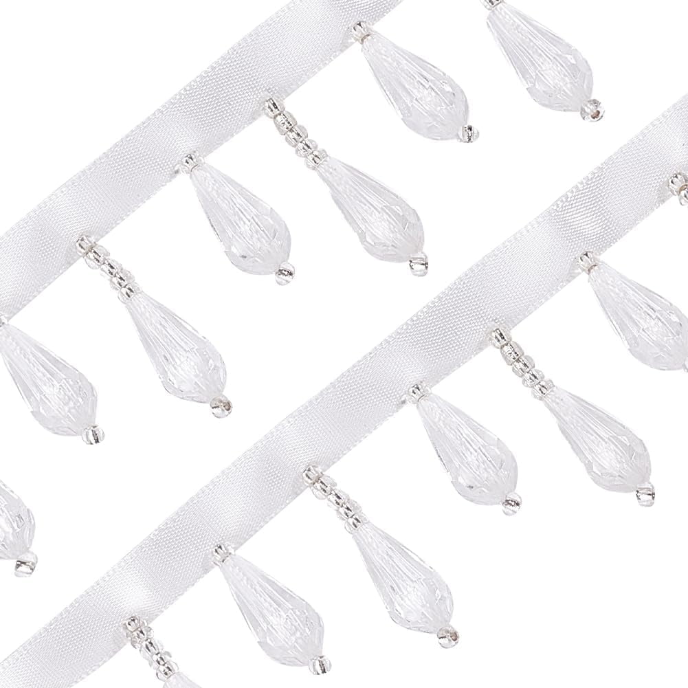 3 Yards Beaded Teardrop Fringe Trim 1.4 Inch Wide Glass Teardrop Beaded ...