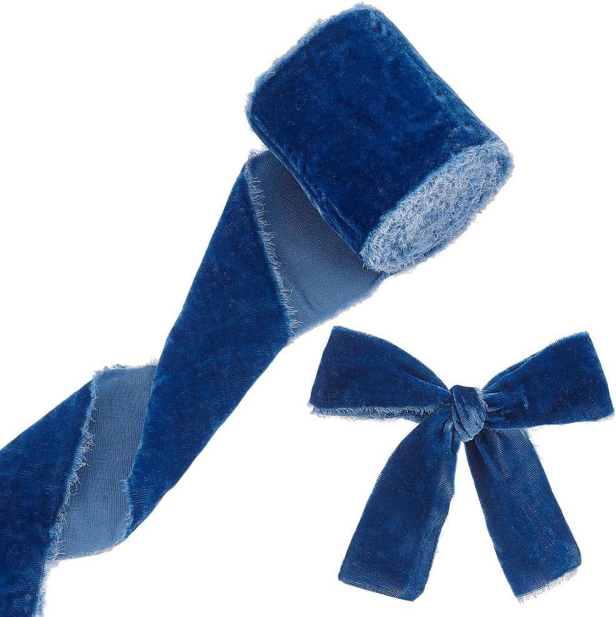 3 Yards Blue Silk Velvet Ribbon Raw Edge Silk Velvet Ribbon 3 Inch Wide ...