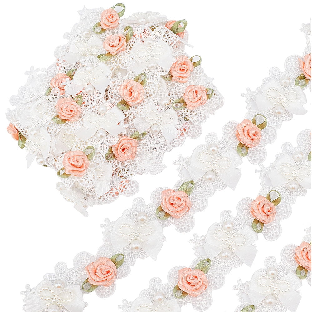 3 Yards Embroidery Flower Polyester Lace Trim with Imitation Pearl ...