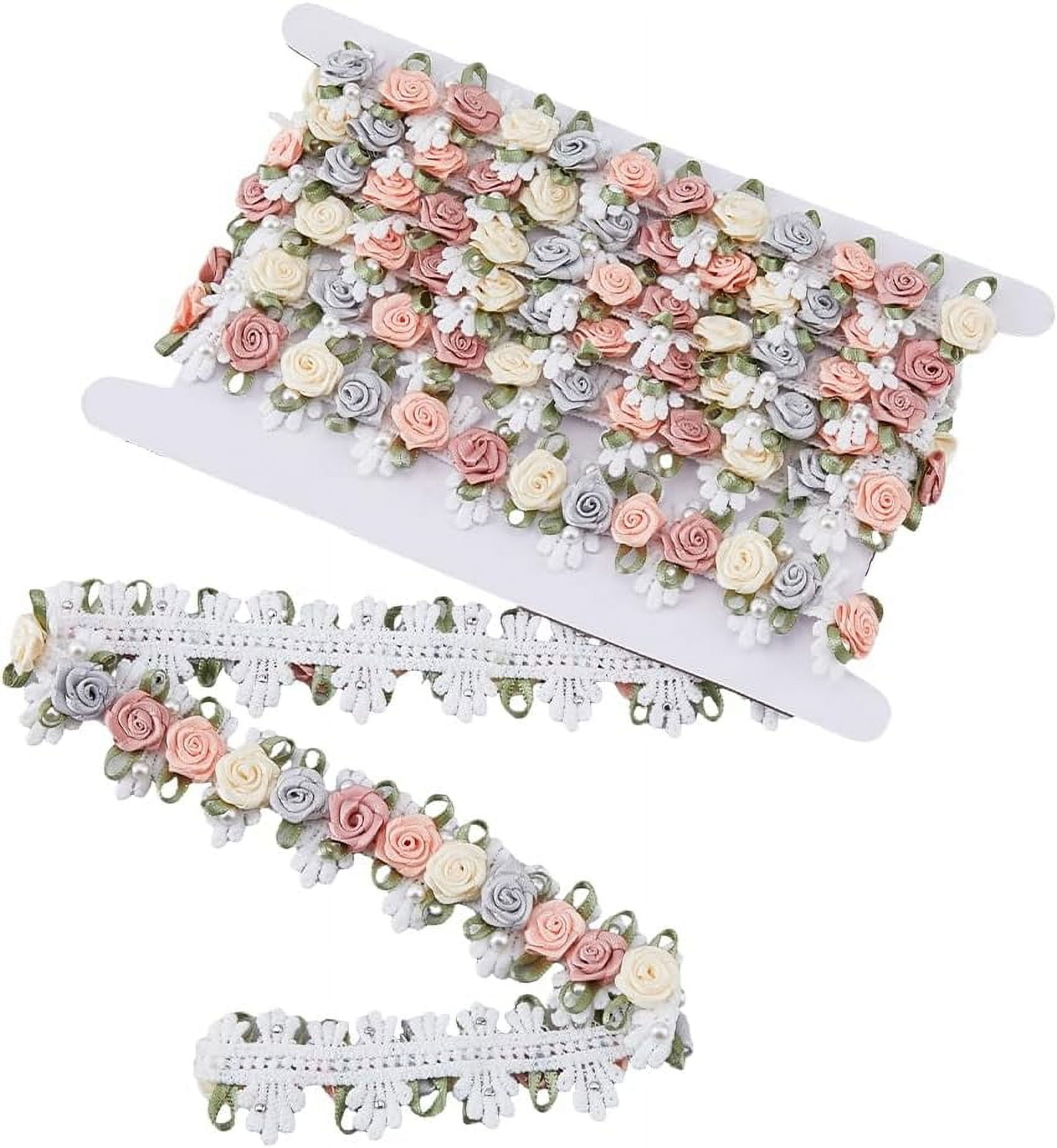3 Yards Flower Lace Trim 33mm 3D Flower Pearl Beads Lace Trim Ribbon ...
