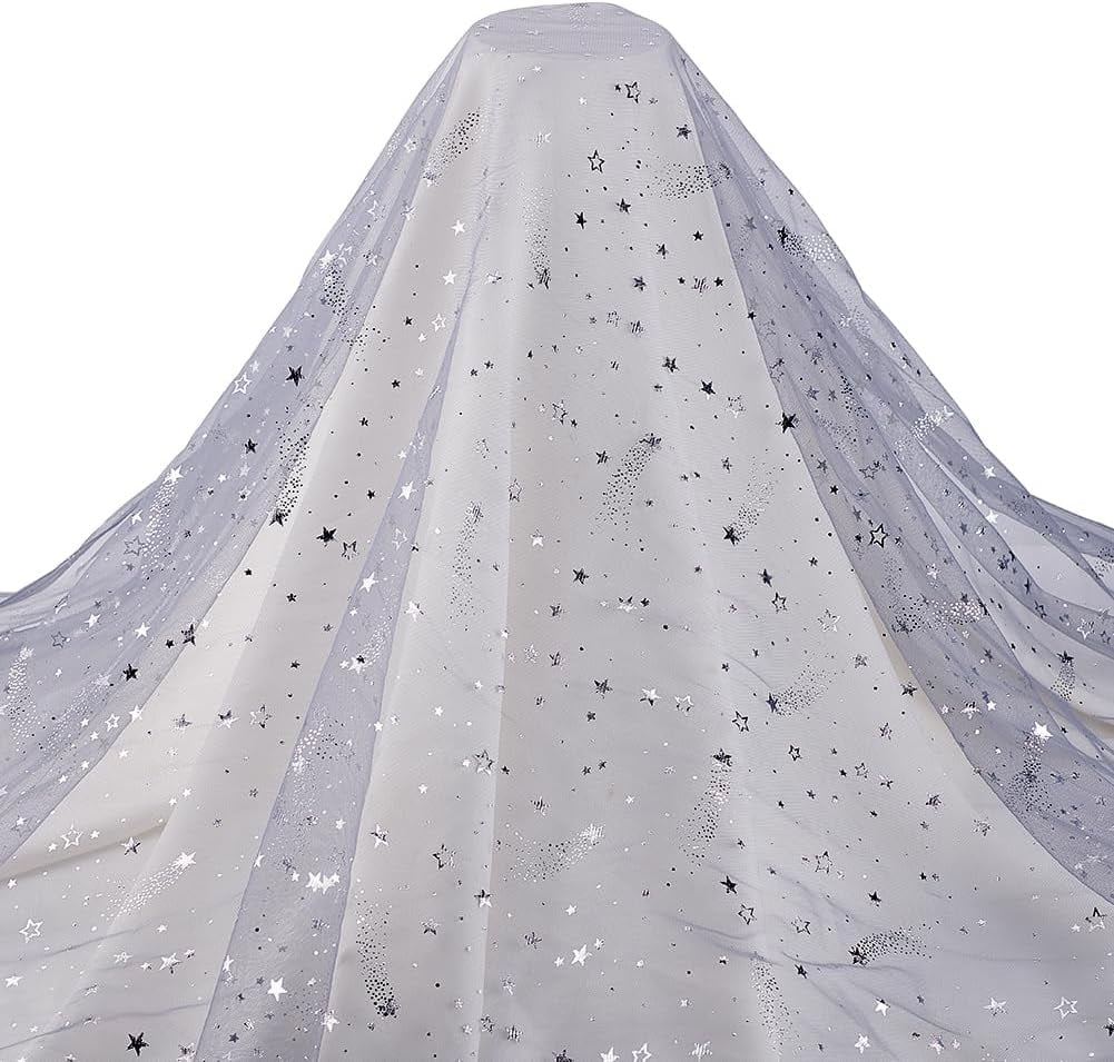 3Yards Gray Sequins Star Lace Fabric 59 inch Wide Silver Star Fabric ...