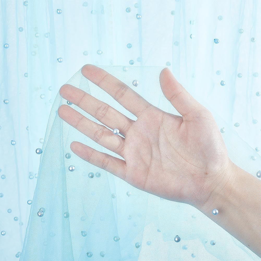 3 Yards Pearl Mesh Fabric 69Inch Wide Pearl Beaded Tulle Fabric Sheer ...