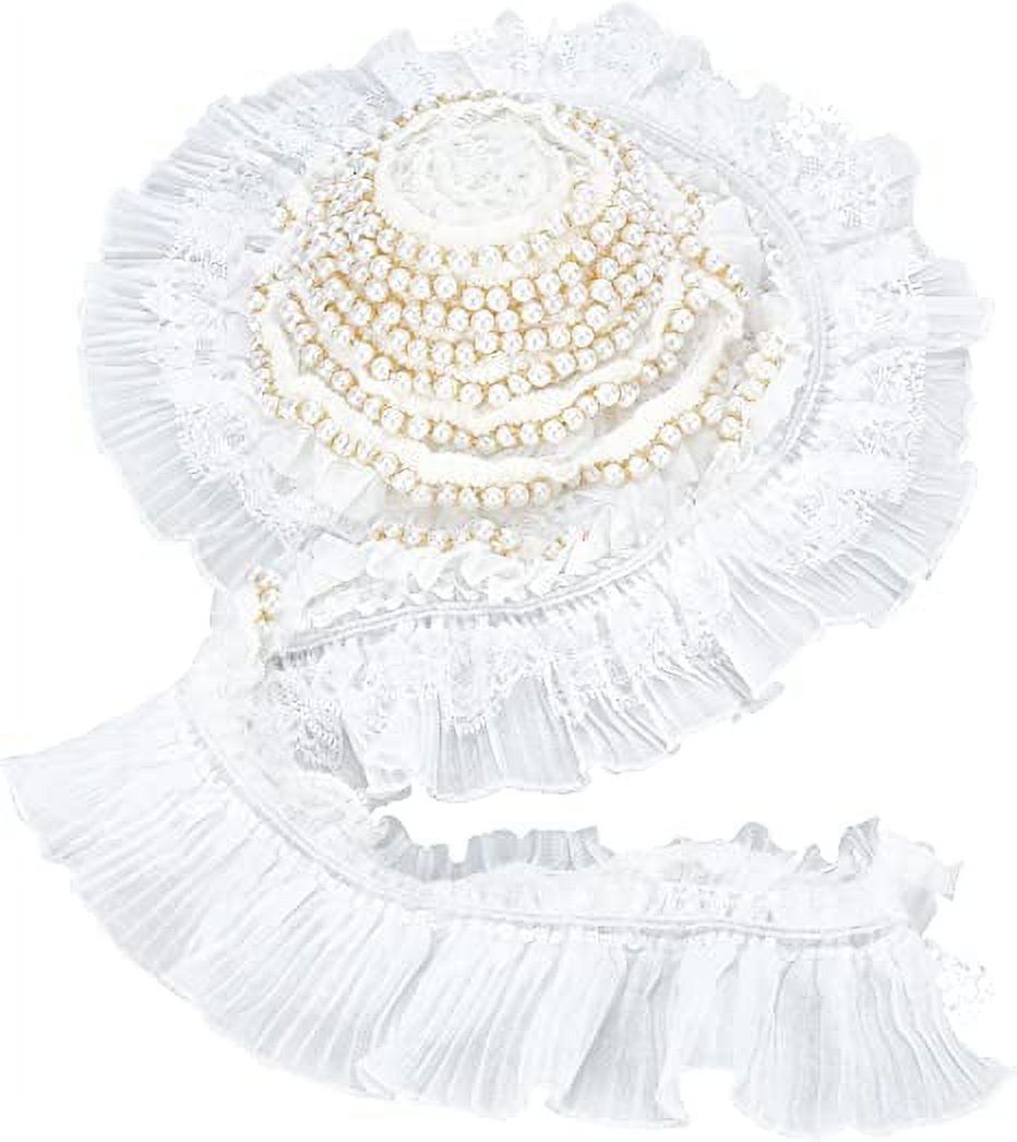 3 Yards Pearl Ruffle Lace Elastic Trim Pearl Trimming Lace Ribbon 3 ...