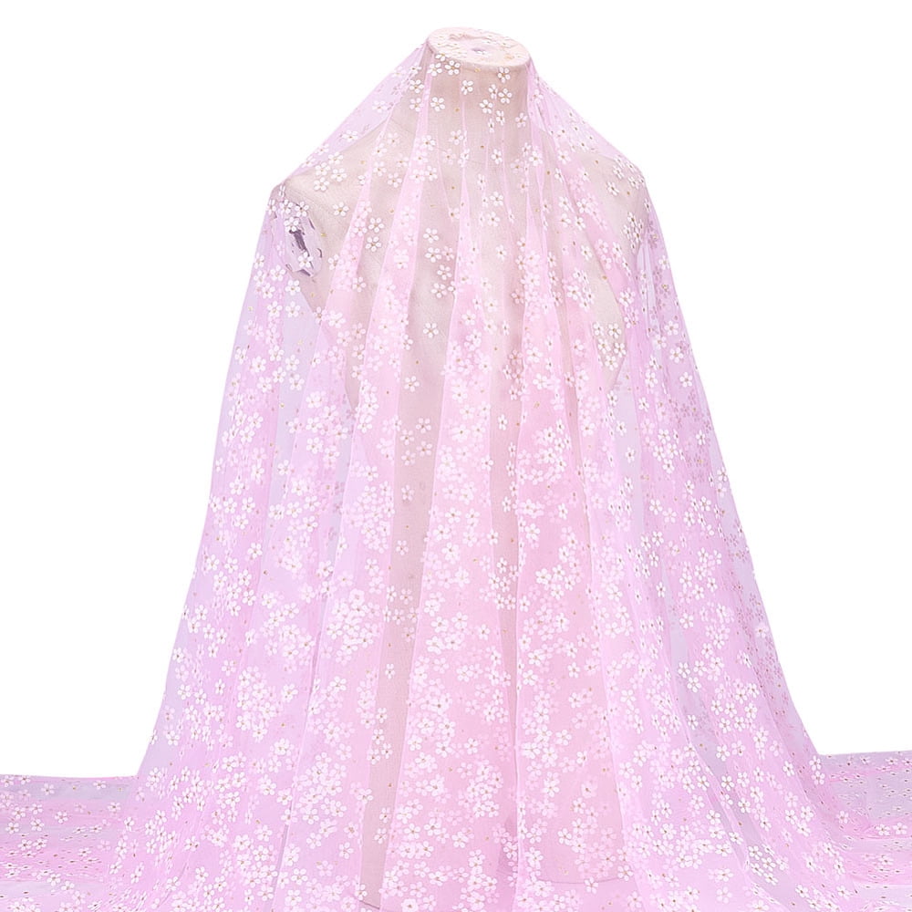 3 Yards Pink Flower Mesh Fabric 66 inch Flower Pattern Polyester Sheer ...