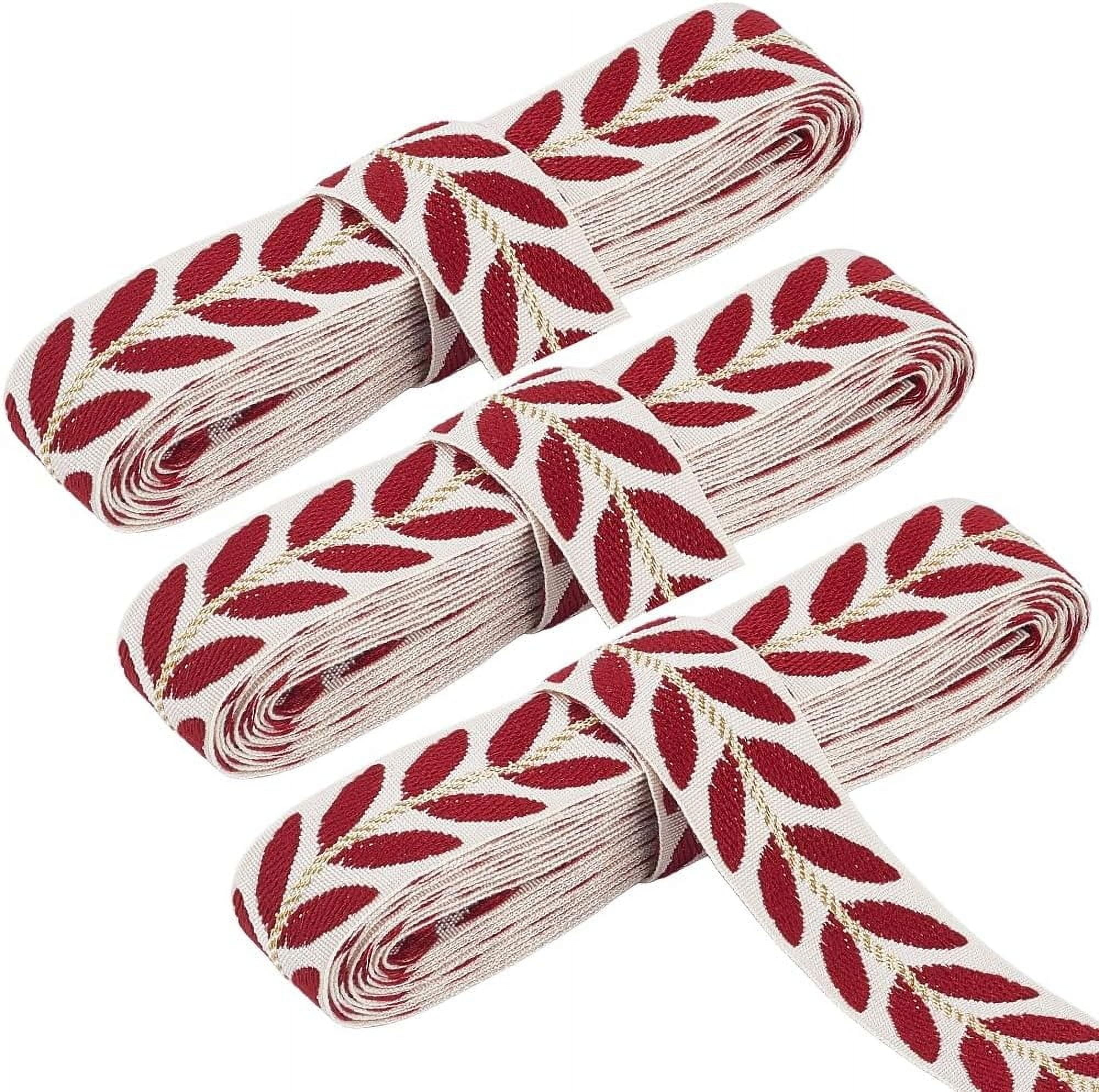 3 Yards Polyester Leaf Jacquard Ribbons Dark Red 1 inch(25.5mm) about 3 ...