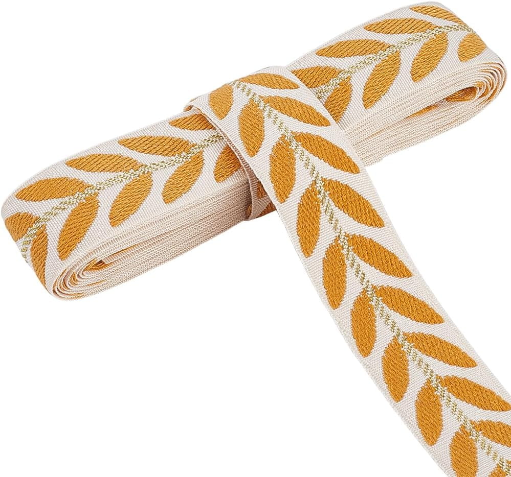 3 Yards Polyester Leaf Jacquard Ribbons Sandy Brown 1 inch(25.5mm ...