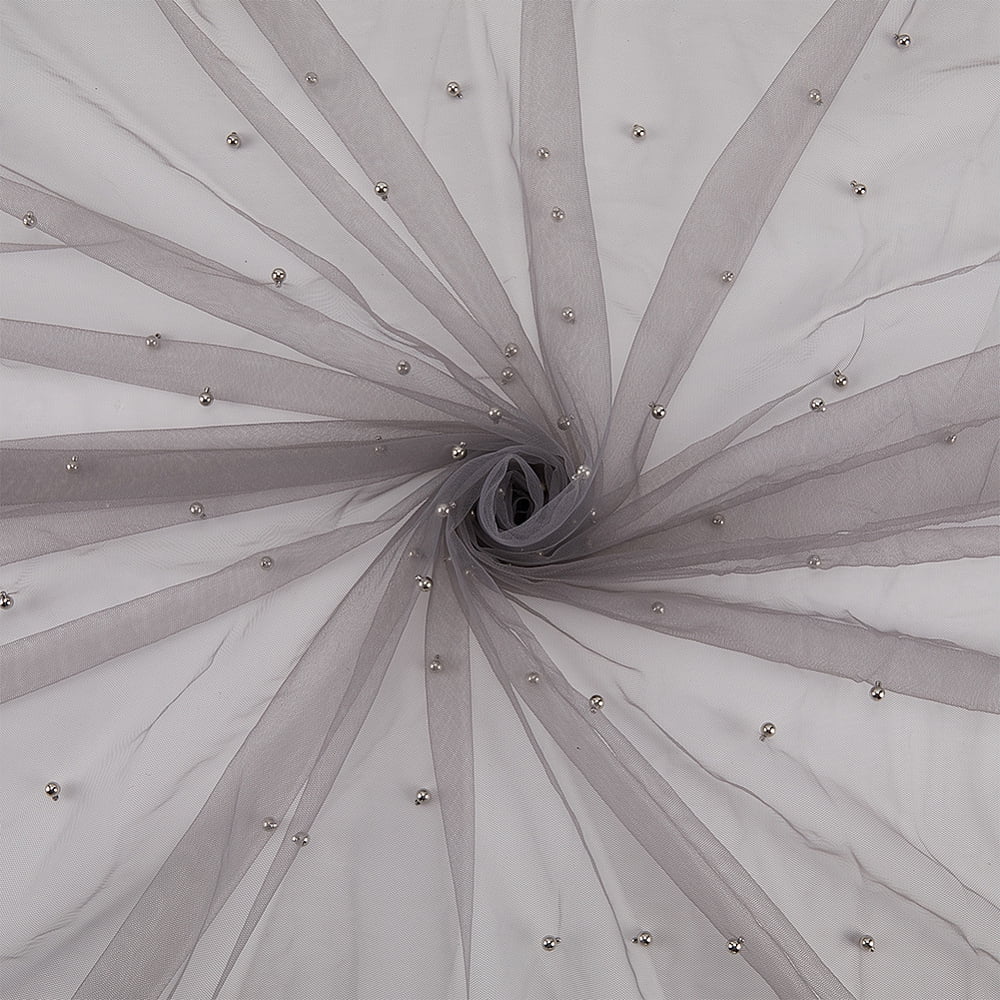 3 Yards Polyester Mesh Fabric with Imitation Pearl Gray 1400mm ...